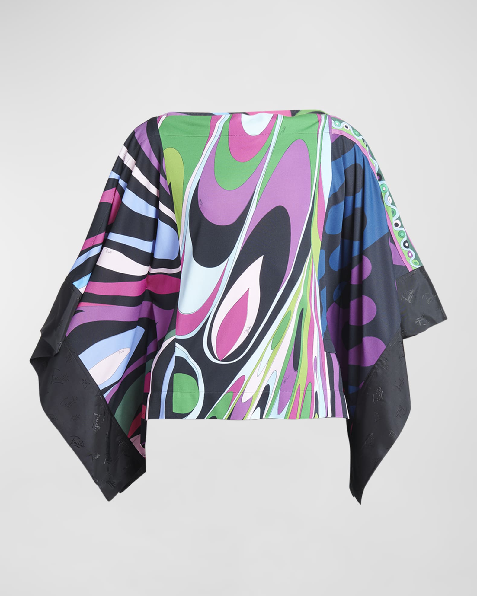 Emilio Pucci Abstract-Print Satin Handkerchief Blouse | Neiman Marcus