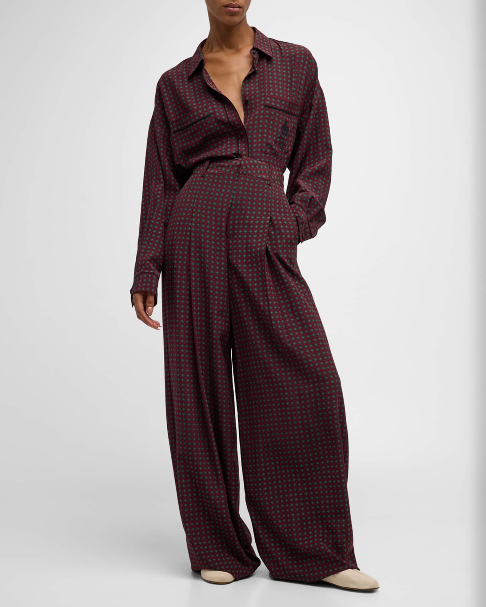 FRAME FRAME x Ritz Paris Pleated Silk Wide-Leg Trousers | Neiman Marcus