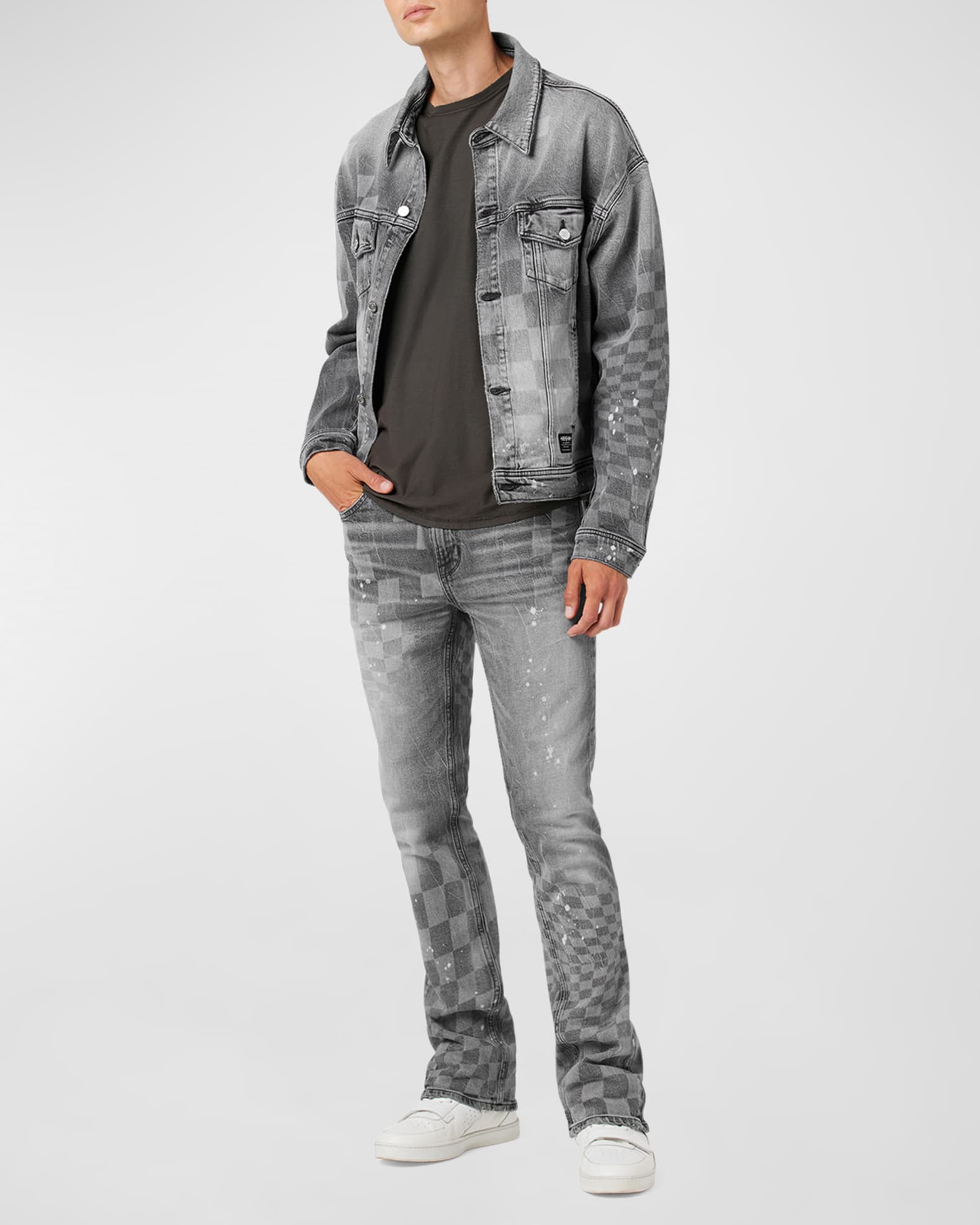 Hudson Men's Walker Kick Flare Checkered Jeans | Neiman Marcus