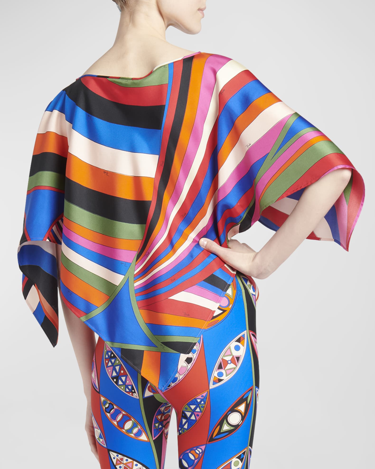 Emilio Pucci Abstract-Print Silk Scarf Blouse | Neiman Marcus