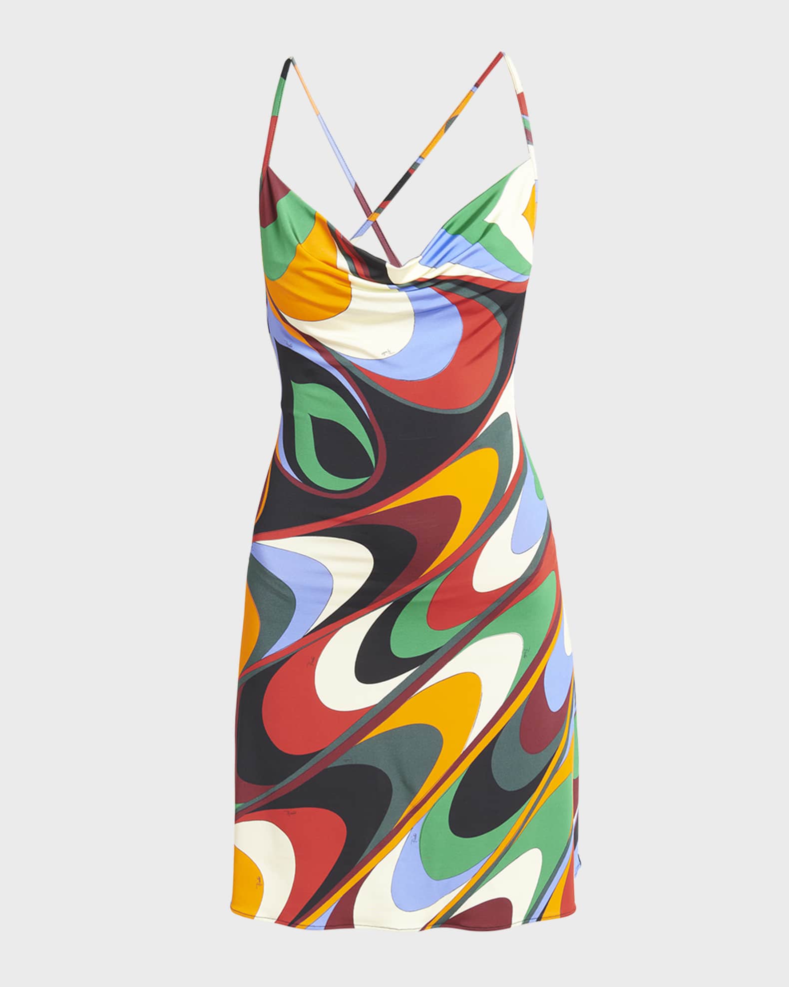 Emilio Pucci Abstract-Print Cowl-Neck Open-Back Mini Dress | Neiman Marcus