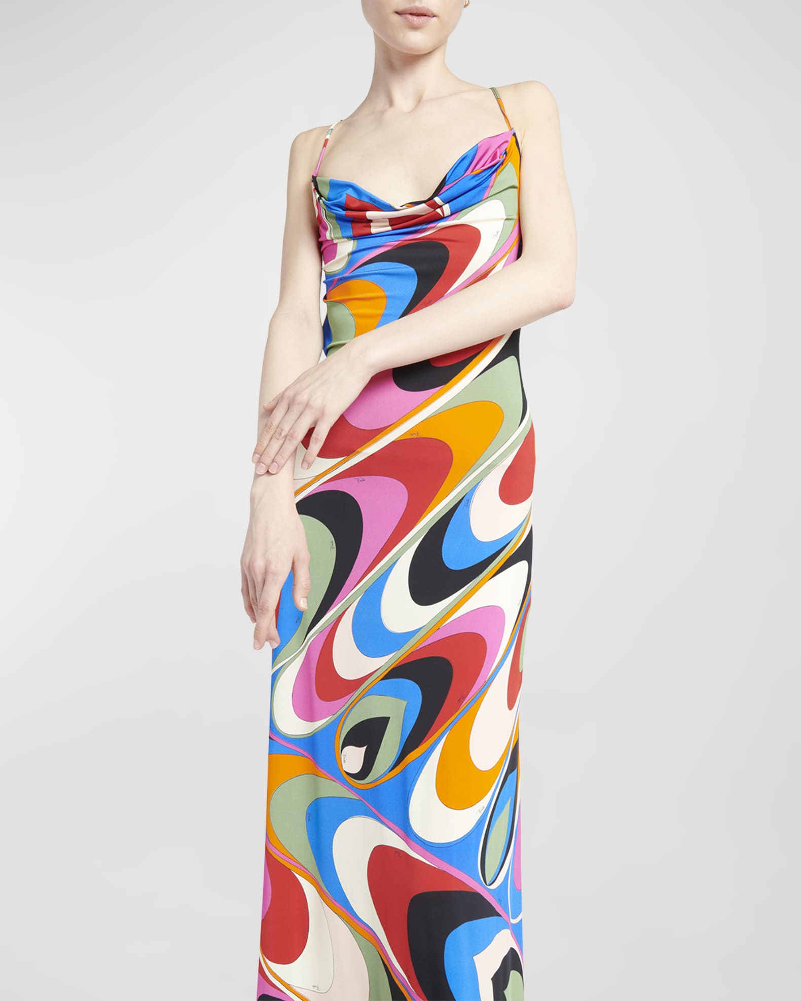 Emilio Pucci Wavy-Print Cowl-Neck Open-Back Sleeveless Maxi Dress ...