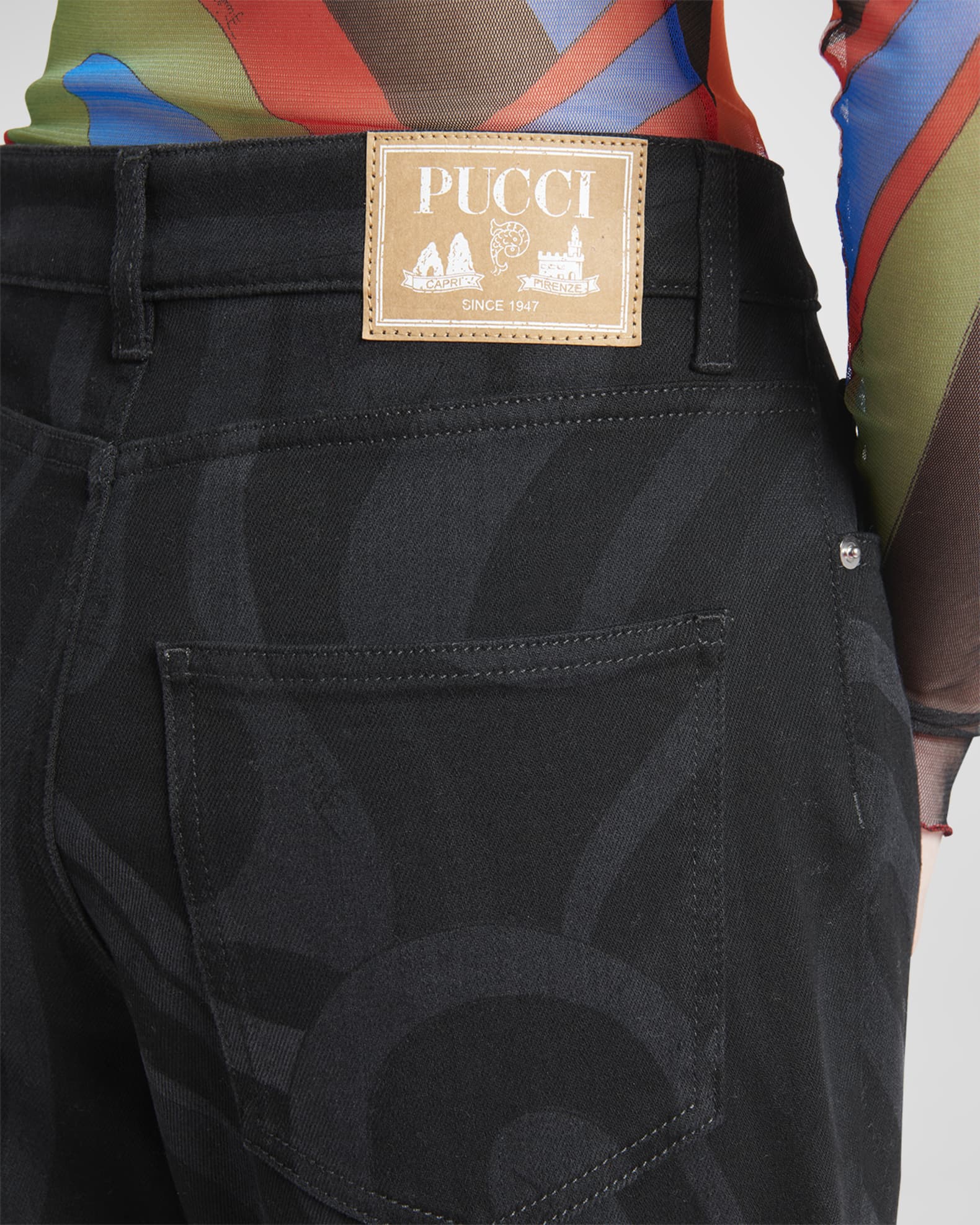 Emilio Pucci High-Rise Wavy-Print Straight-Leg Denim Trousers | Neiman ...