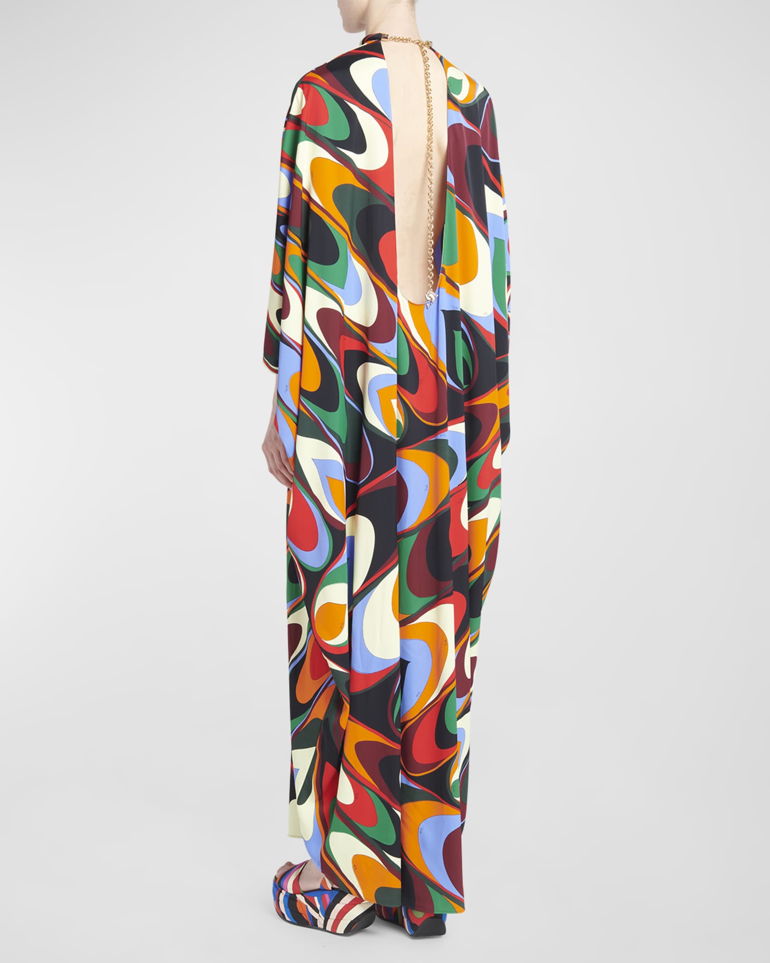 Emilio Pucci Wavy-Print Chain Open-Back Kaftan Maxi Dress | Neiman Marcus