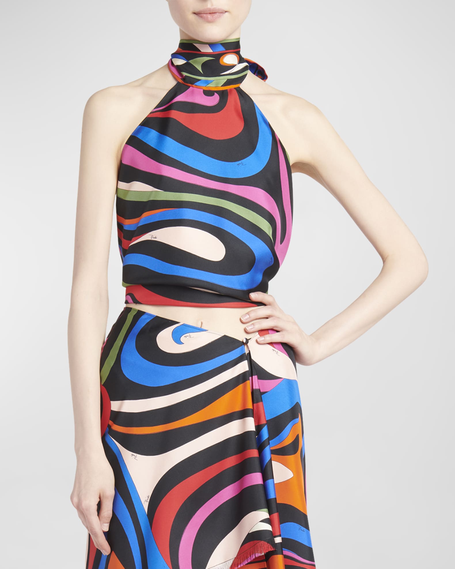 Emilio Pucci Abstract-Print Silk Halter Scarf Top | Neiman Marcus