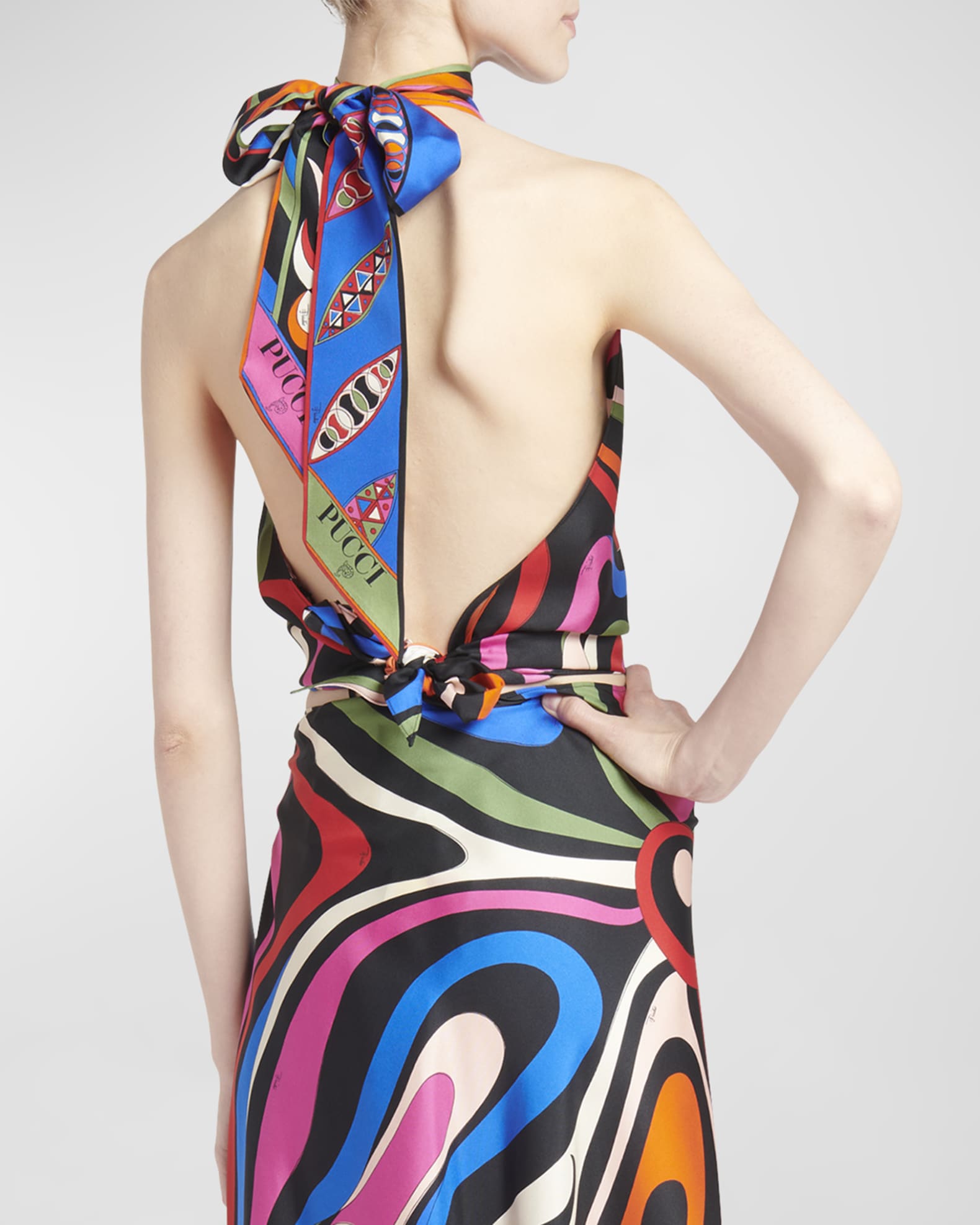Emilio Pucci Abstract-Print Silk Halter Scarf Top | Neiman Marcus