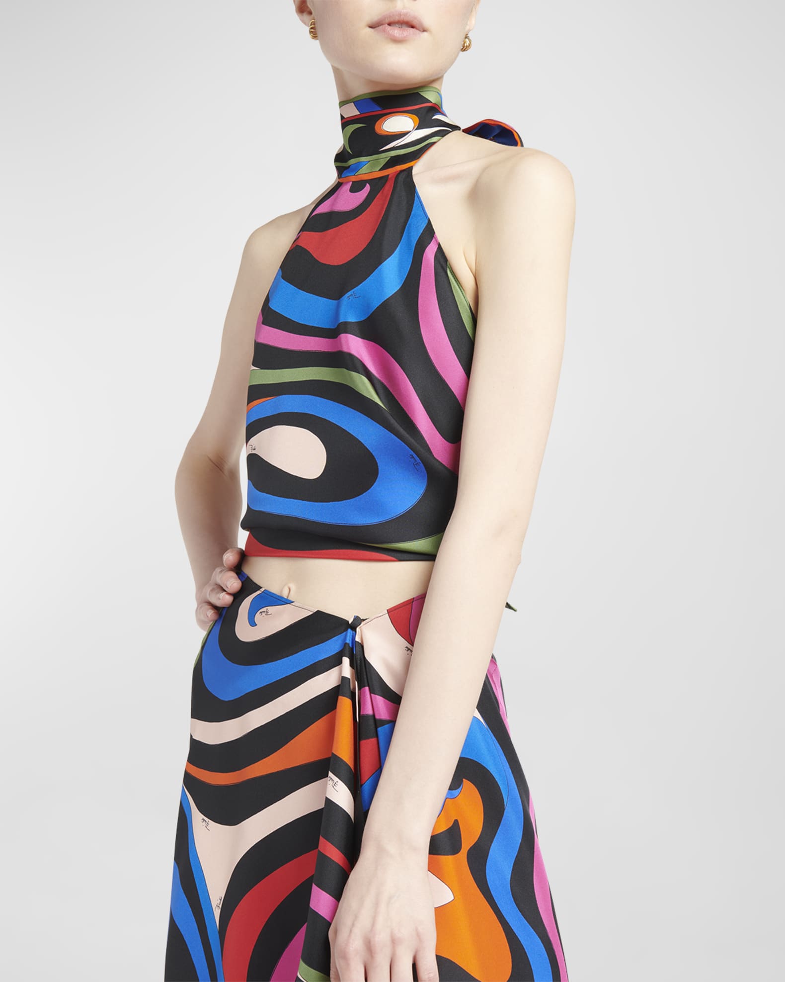Emilio Pucci Abstract-Print Silk Halter Scarf Top | Neiman Marcus