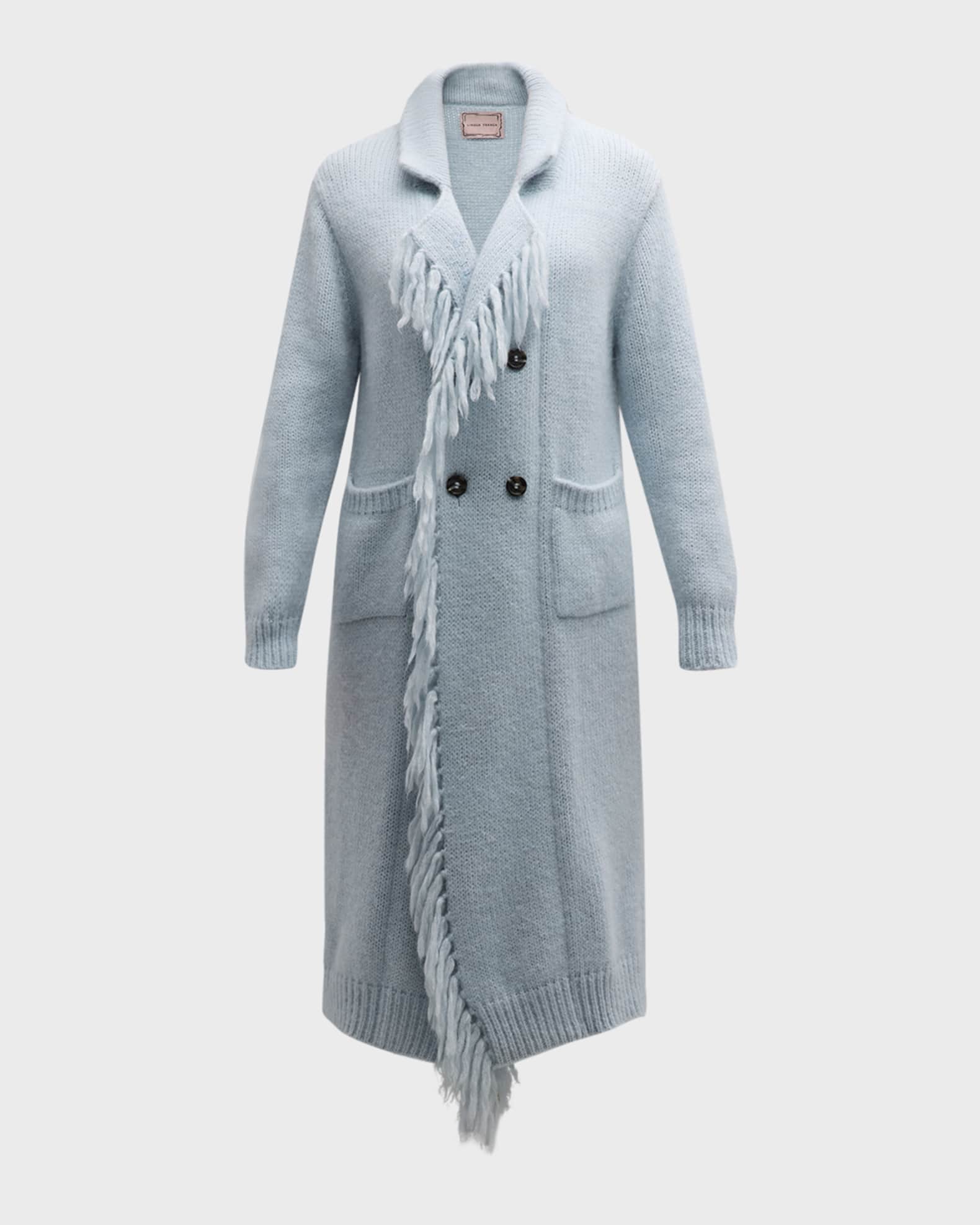 Lingua Franca Mavis Double-Breasted Fringe-Trim Knit Coat | Neiman Marcus