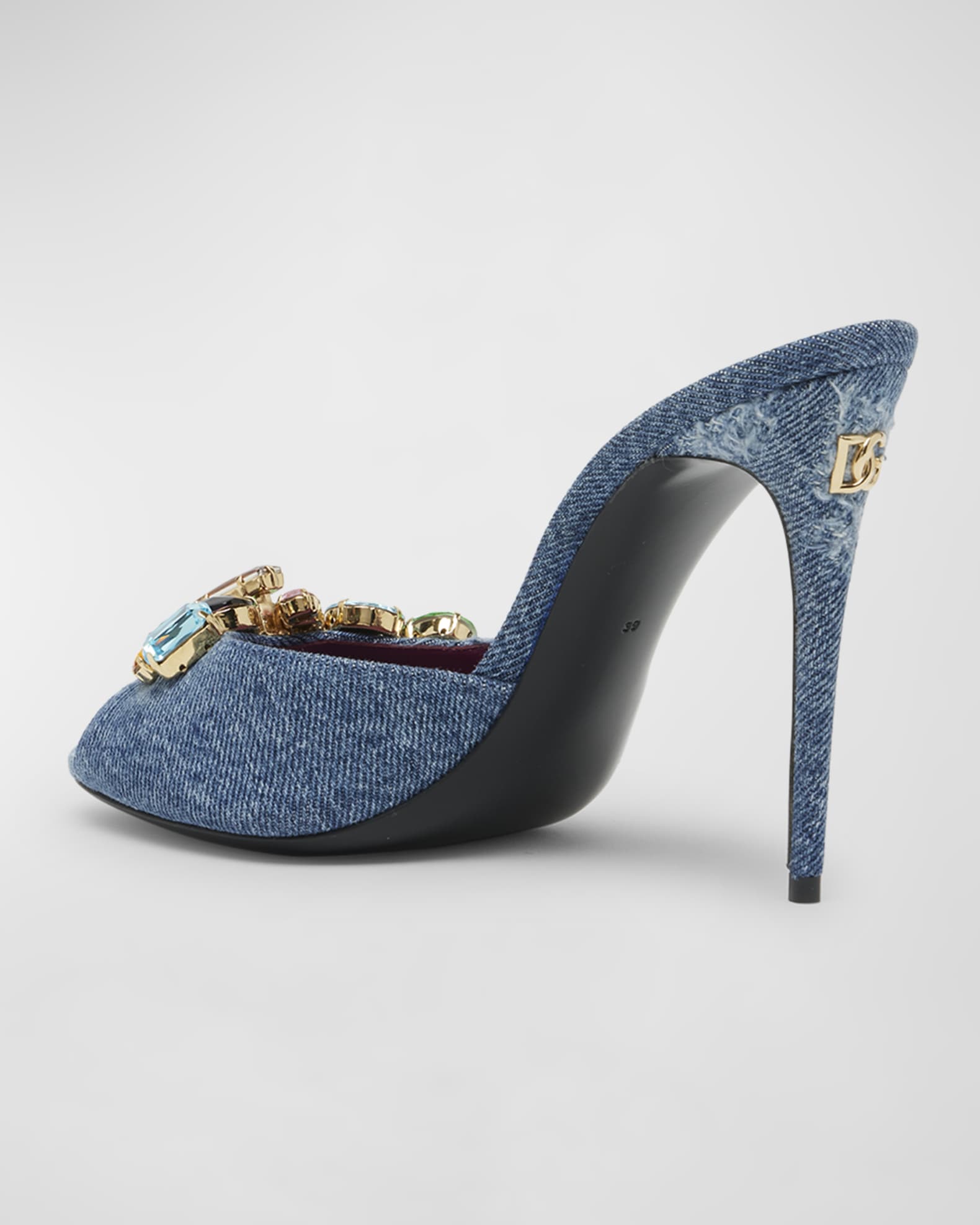 Dolce&Gabbana Denim Multicolored Crystal Stiletto Mules | Neiman Marcus