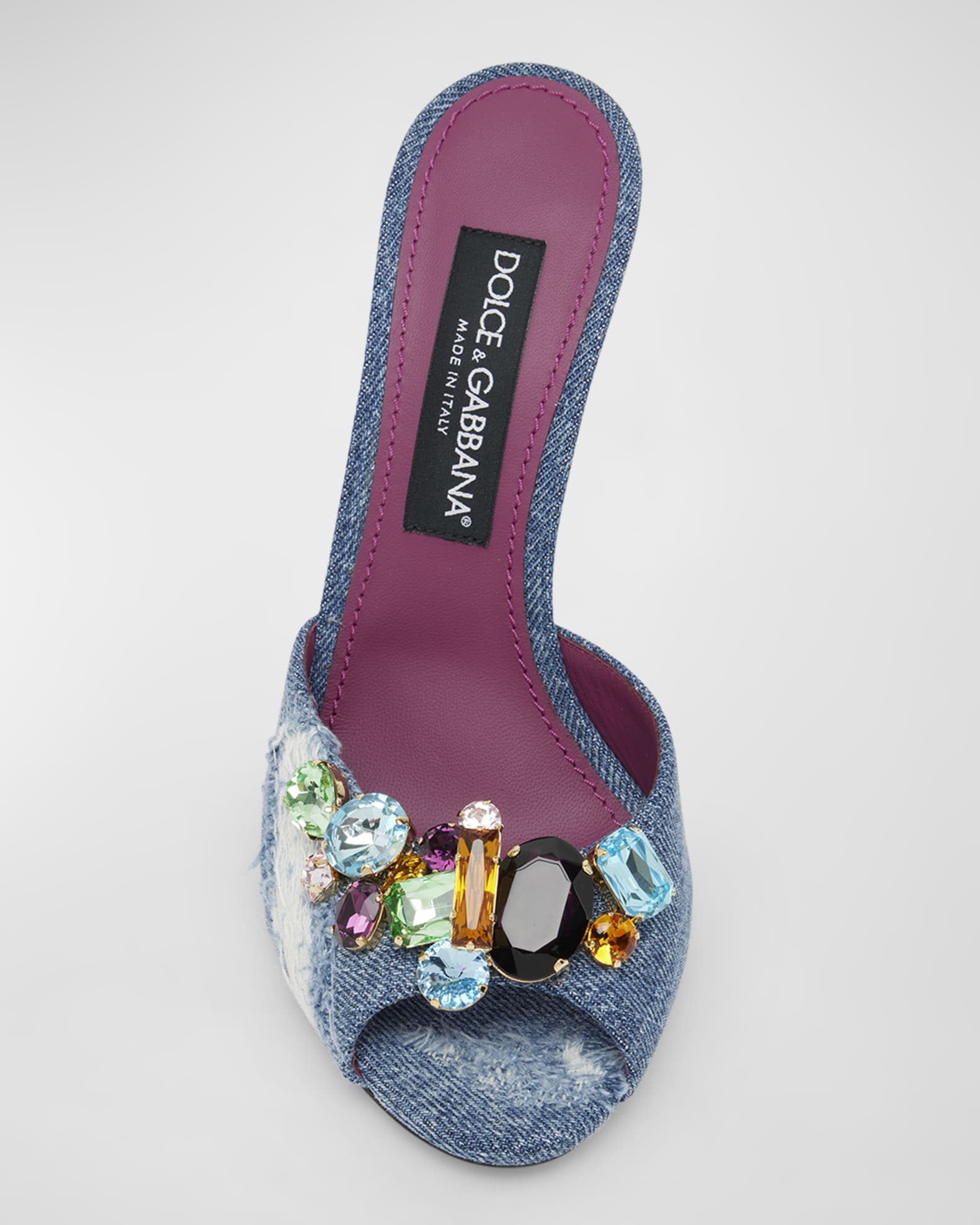 Dolce&Gabbana Denim Multicolored Crystal Stiletto Mules | Neiman Marcus