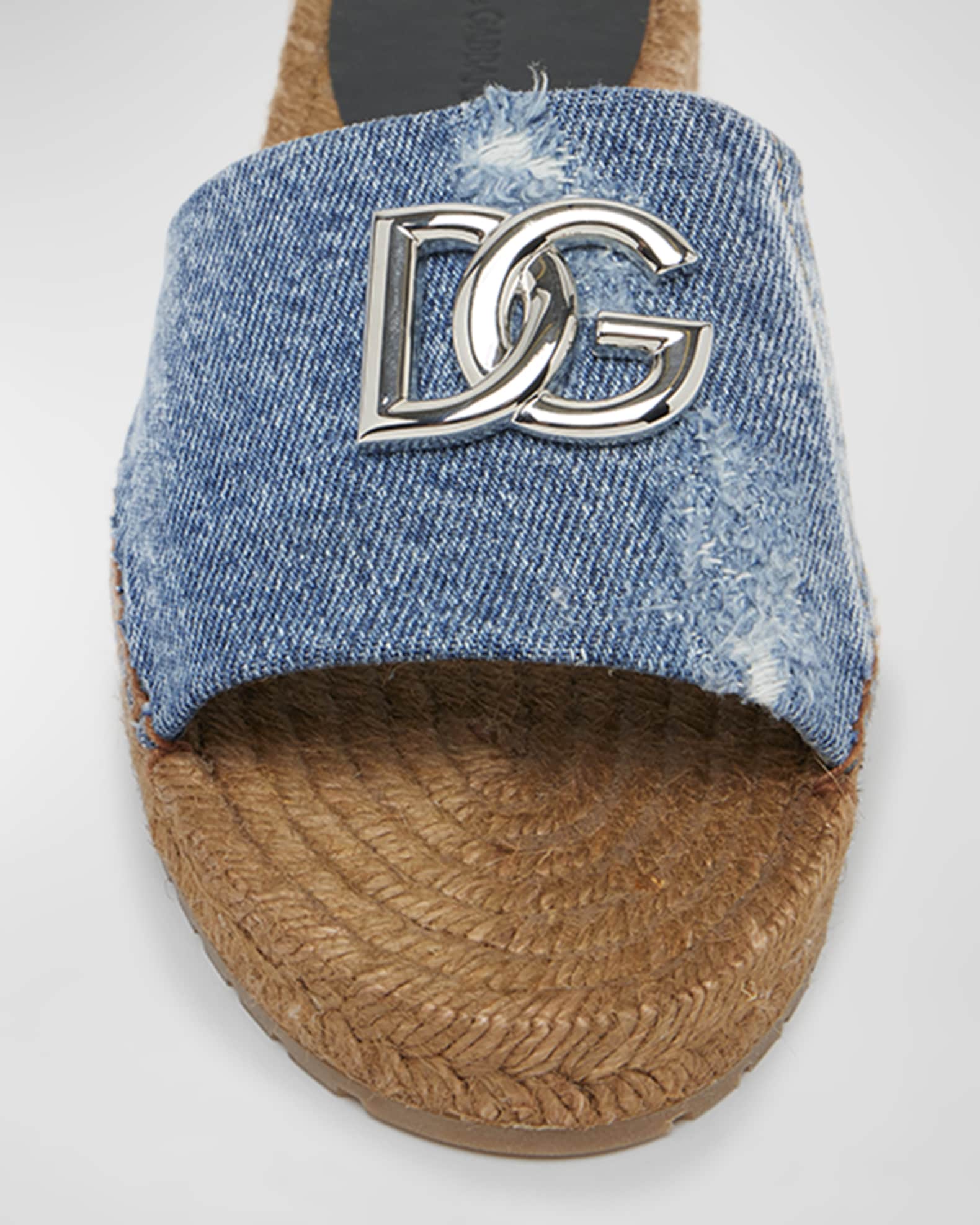 Dolce&Gabbana DG Medallion Denim Flat Espadrille Sandals | Neiman Marcus