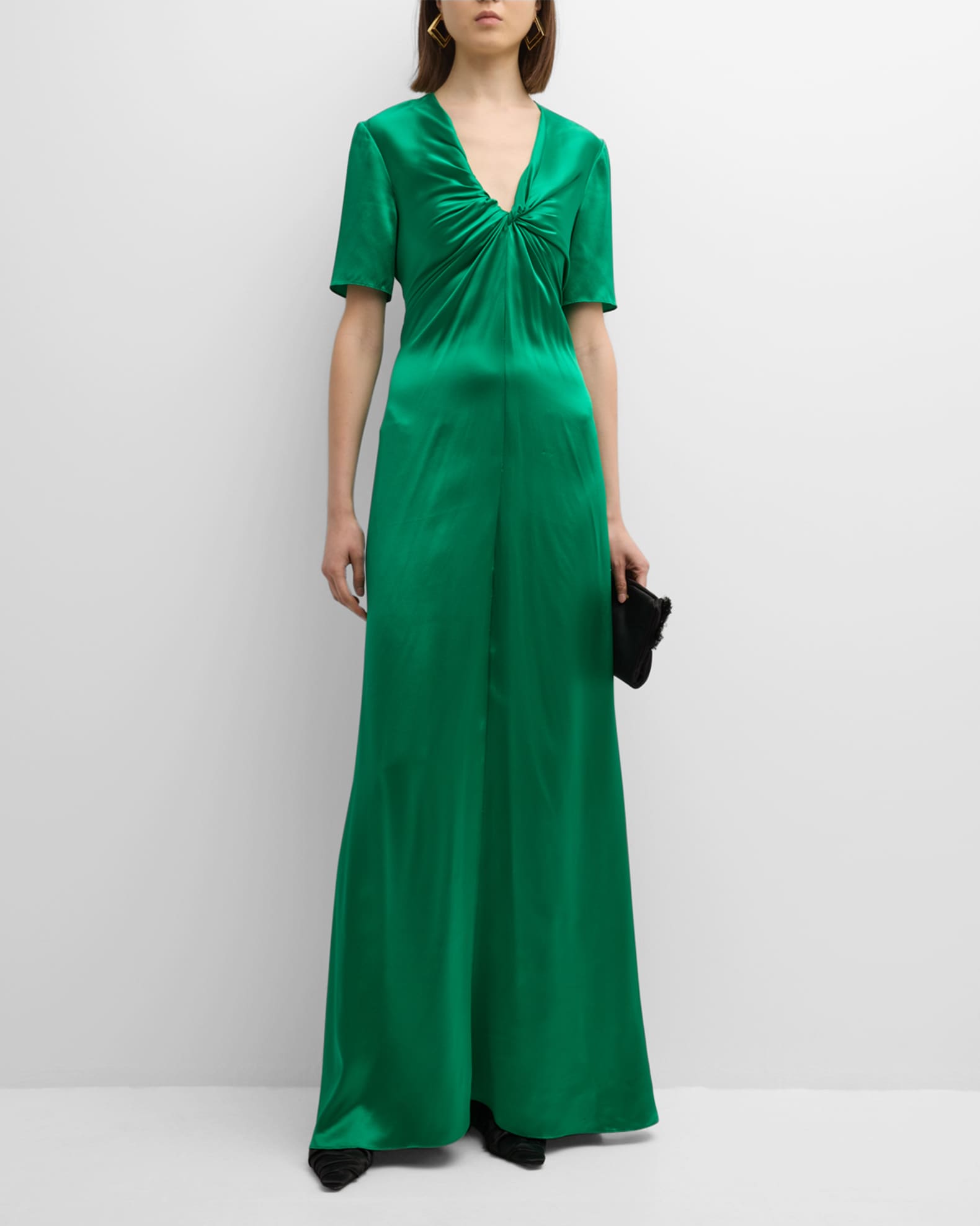 Rosetta Getty Twisted V-Neck Short-Sleeve Silk Gown | Neiman Marcus