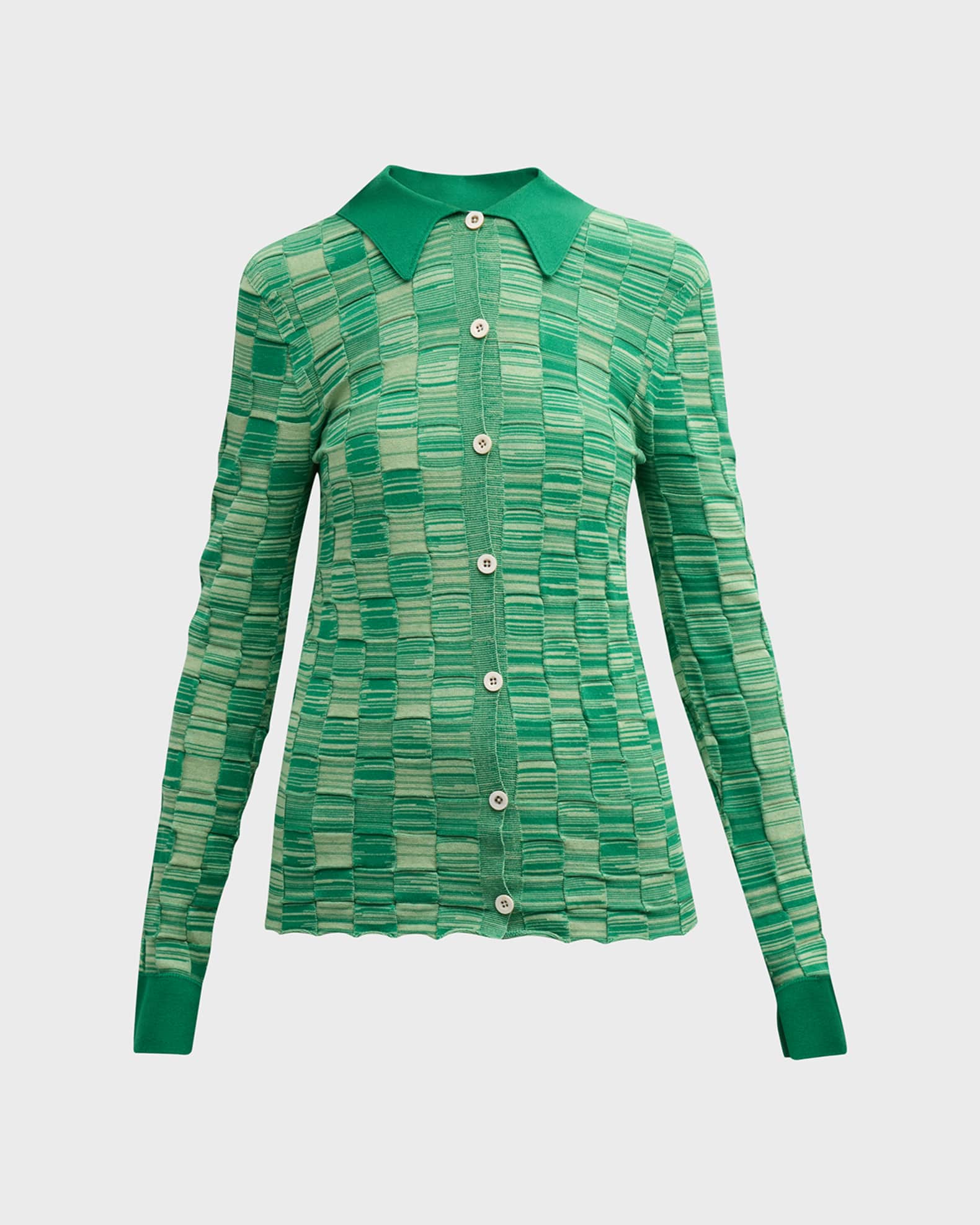 Rosetta Getty Checkerboard Rib-Knit Patchwork Polo Cardigan | Neiman Marcus