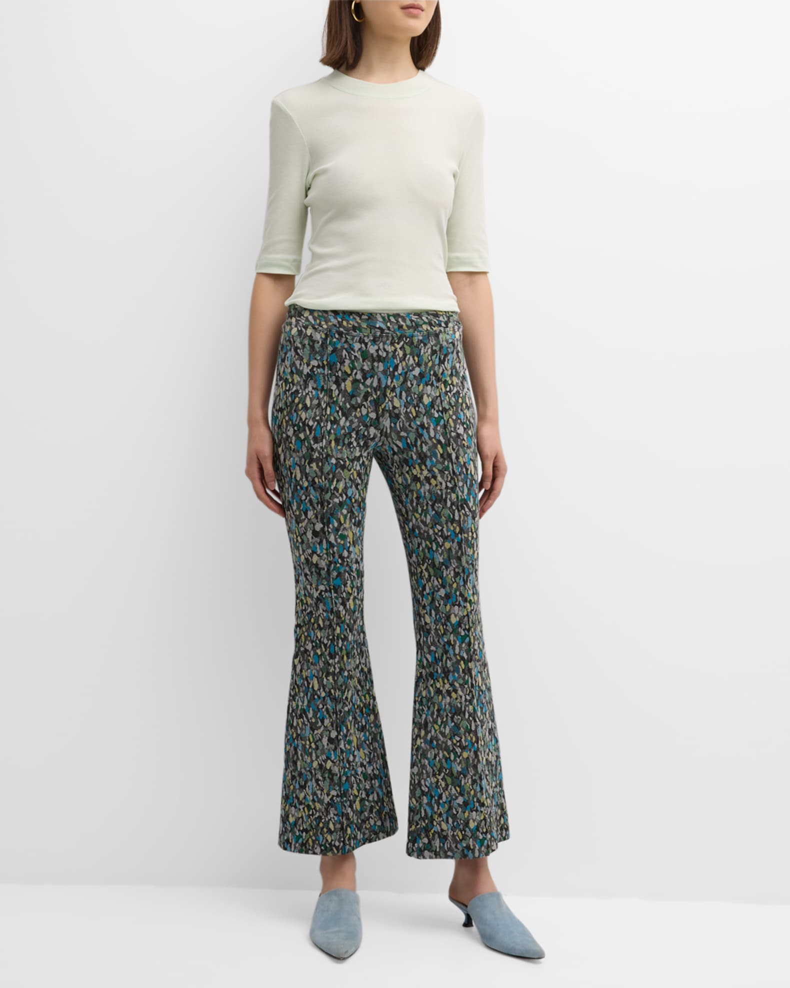 Rosetta Getty High-Rise Carpet Foam Jacquard Flare Crop Pull-On Pants ...