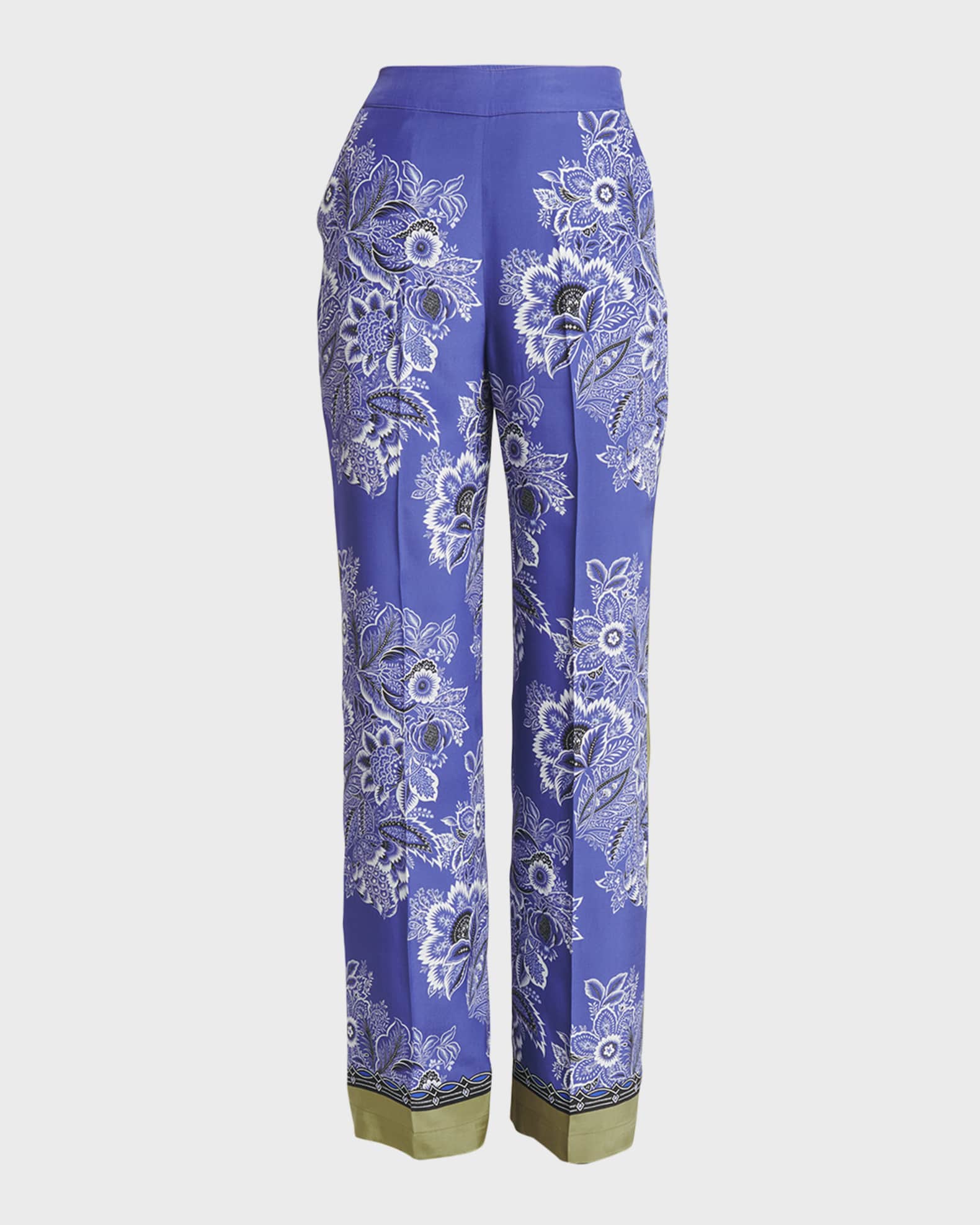 Etro High-Rise Bandana Border-Print Wide-Leg Silk Pull-On Pants ...