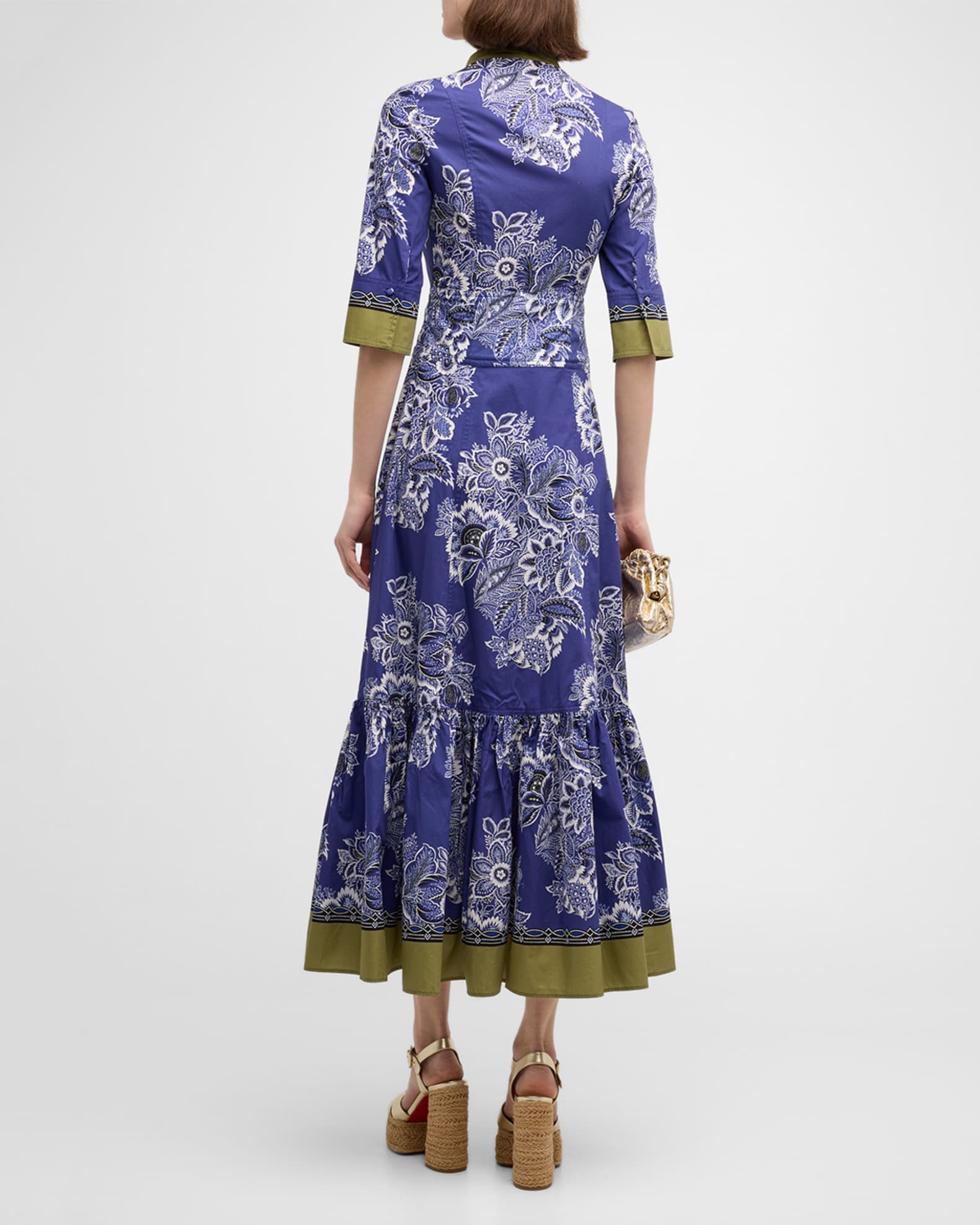 Etro Bandana-Print 3/4 Sleeve Midi Dress | Neiman Marcus