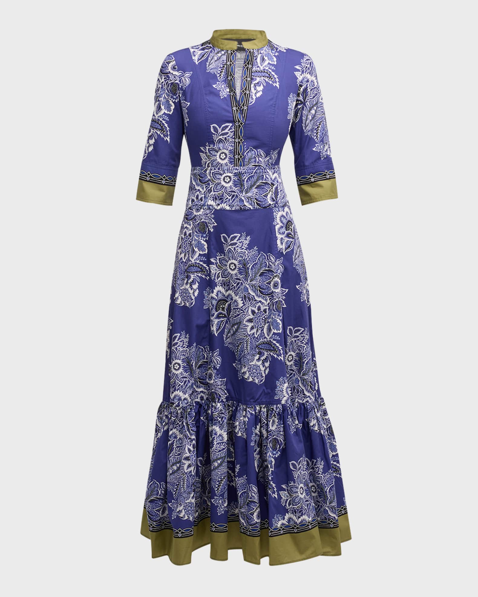 Etro Bandana-Print 3/4 Sleeve Midi Dress | Neiman Marcus