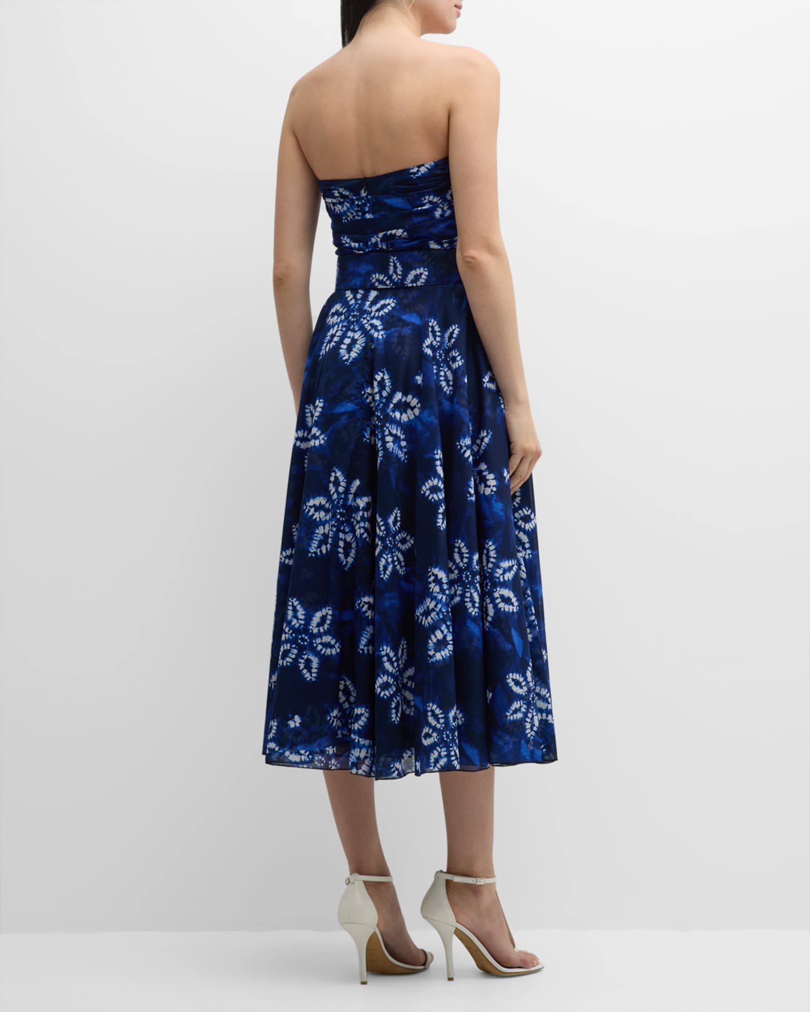 Samantha Sung Carol Strapless Tie-Dye Poplin Midi Dress | Neiman Marcus
