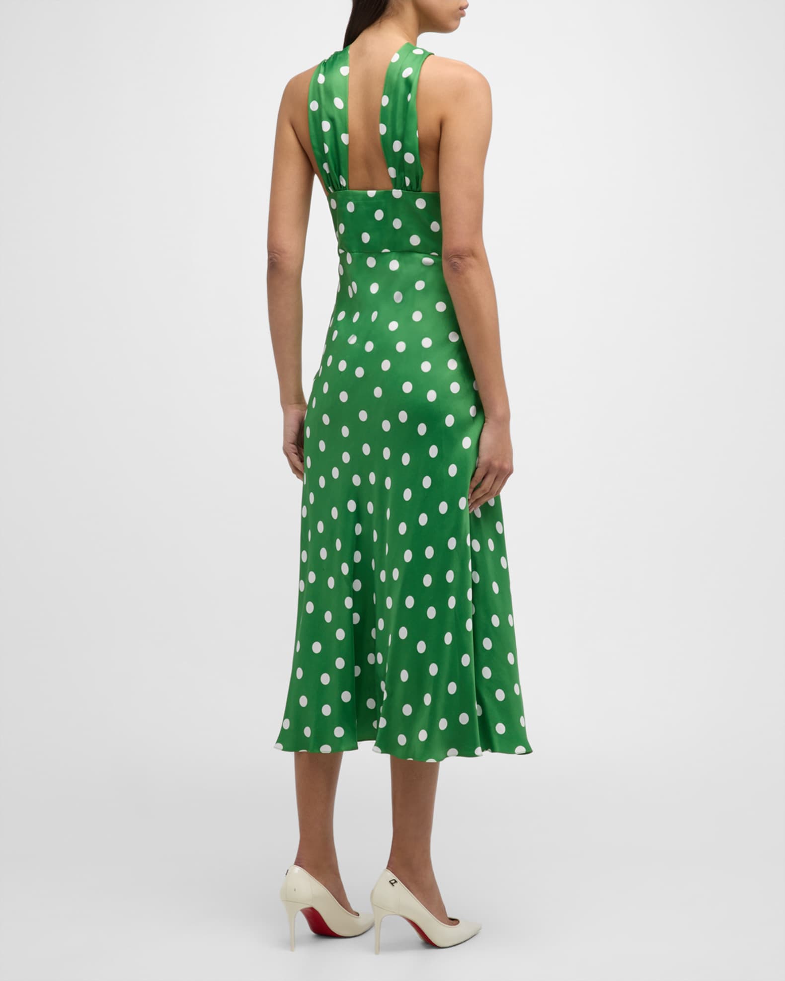 Carolina Herrera Polka Dot Keyhole Twisted Halter Dress | Neiman Marcus