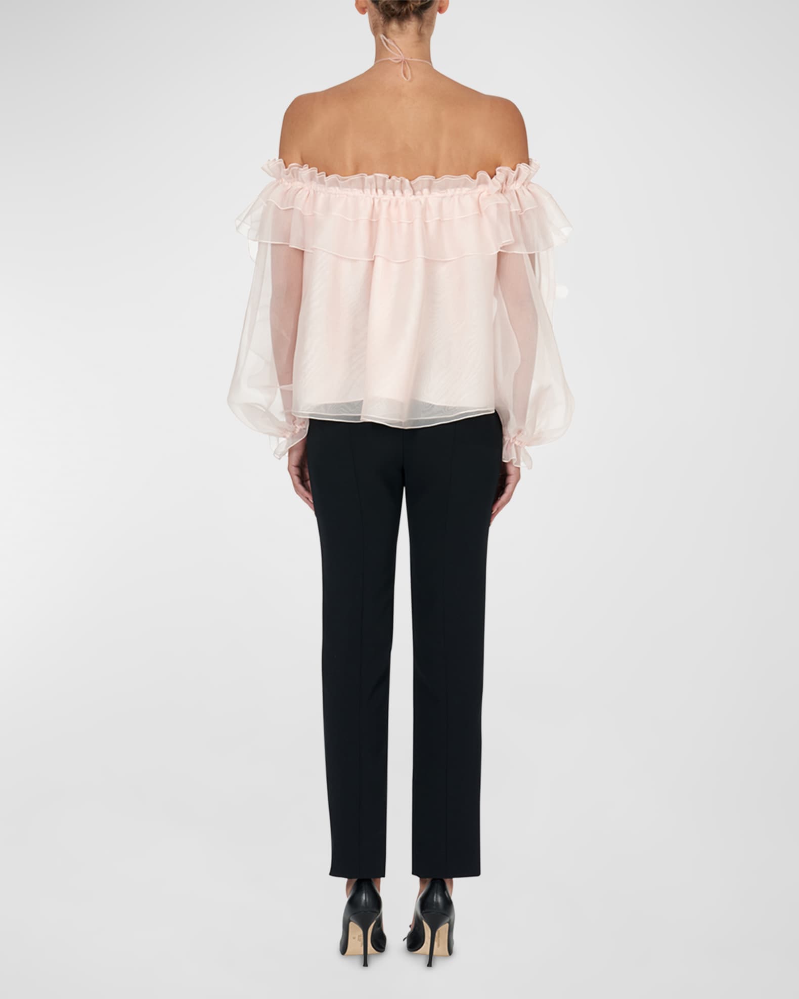 Carolina Herrera Ruffle Halter Top with Floral Applique Detail | Neiman ...