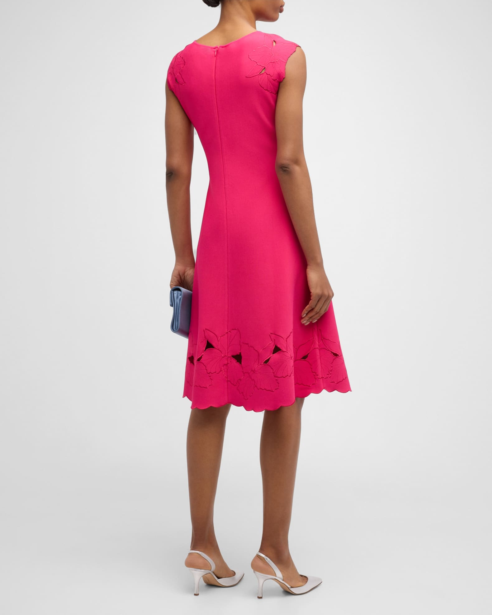 Carolina Herrera Knit Flare Dress With Floral Embroidery Neiman Marcus