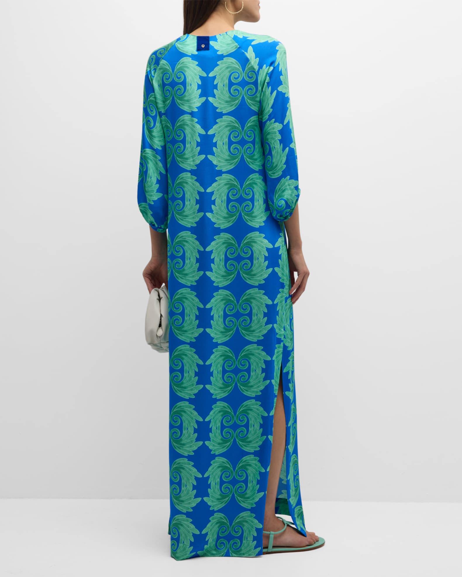 THEMIS Z Zoe Geometric-Print Blouson-Sleeve Maxi Kaftan | Neiman Marcus