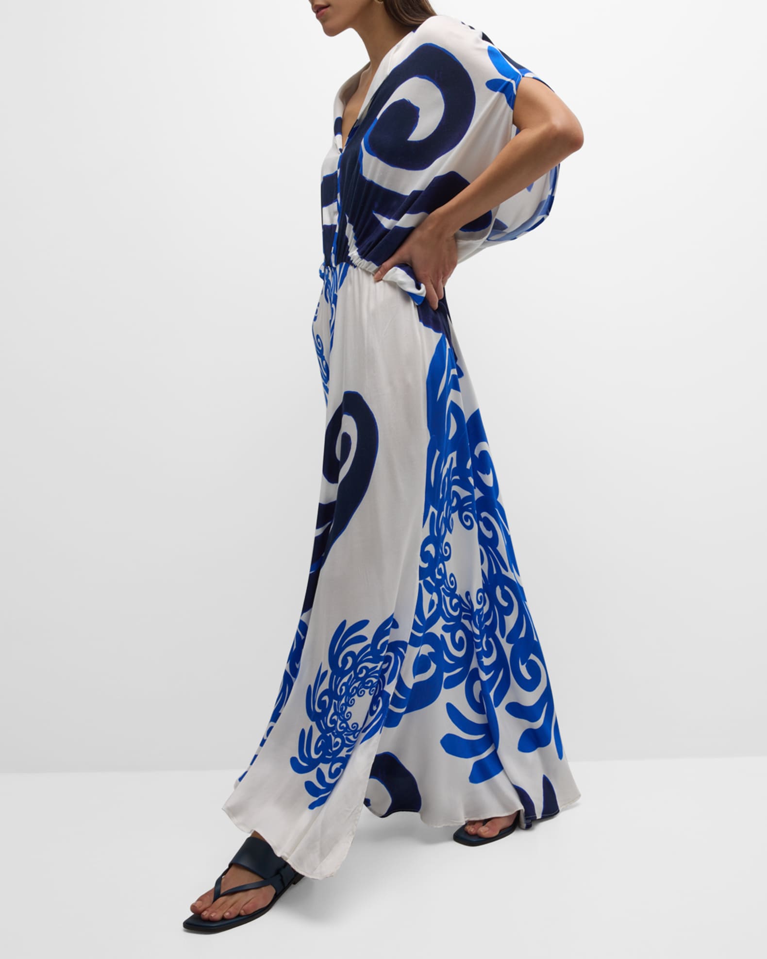 THEMIS Z Thalasso Pleated Geometric-Print Maxi Dress | Neiman Marcus