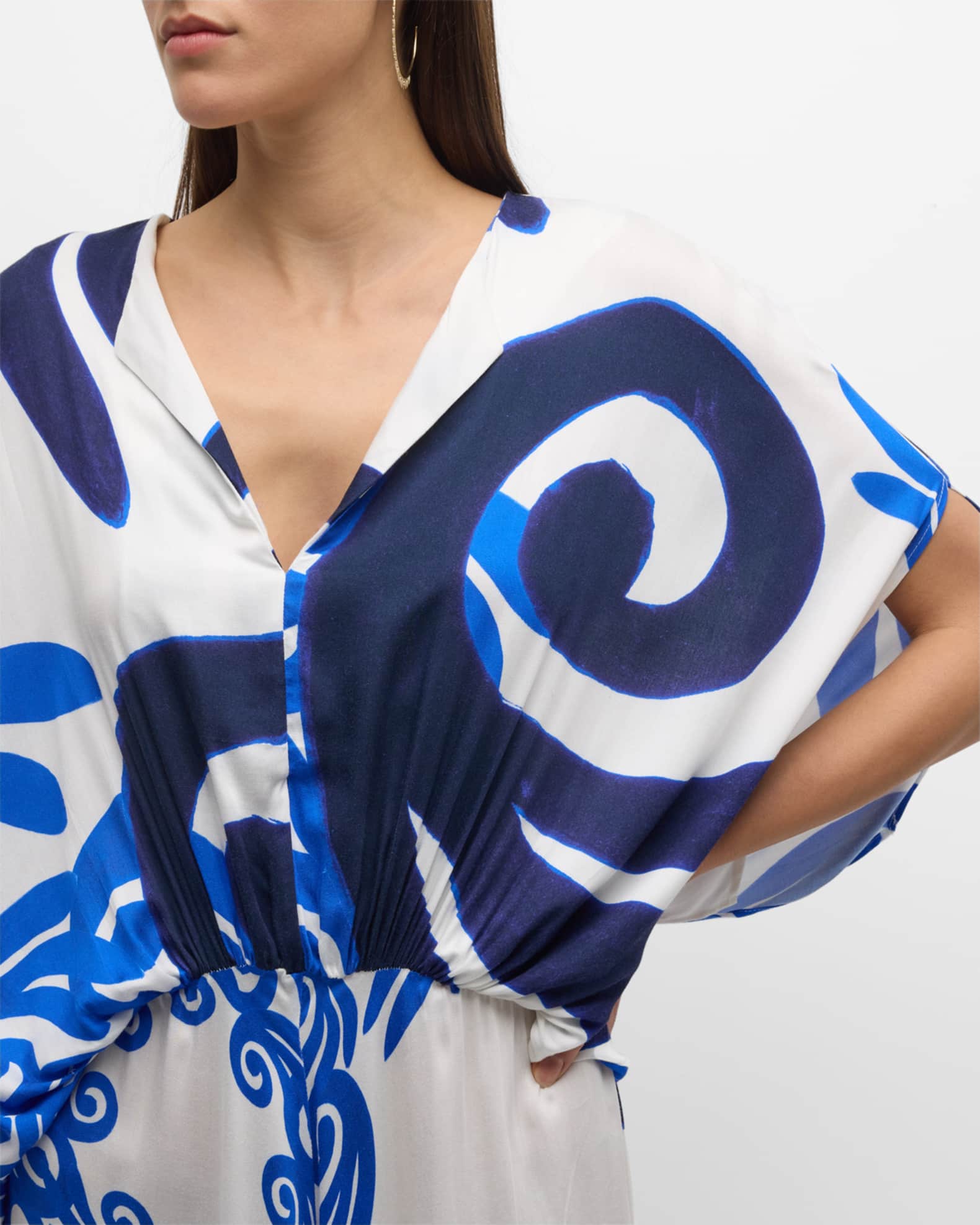 THEMIS Z Thalasso Pleated Geometric-Print Maxi Dress | Neiman Marcus