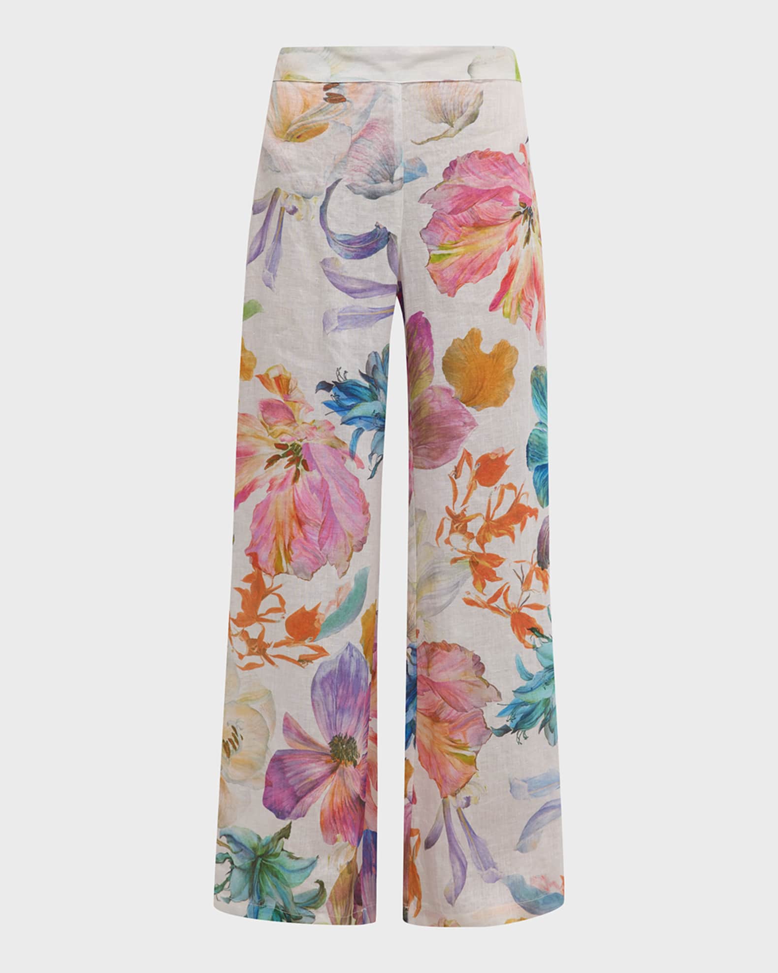 120% Lino Wide-Leg Floral-Print Linen Pants | Neiman Marcus