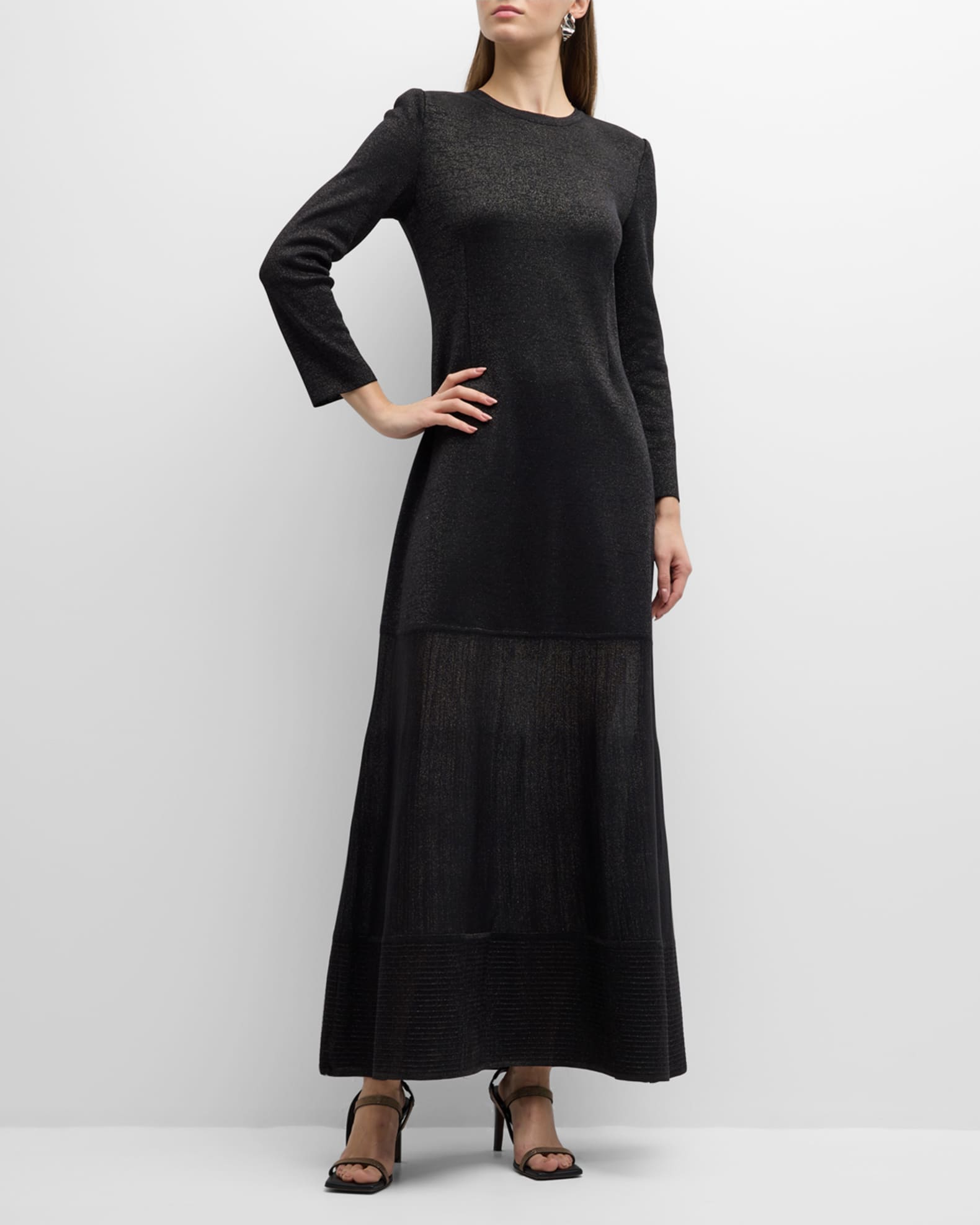 Misook A-Line Metallic Shimmer Knit Maxi Dress | Neiman Marcus