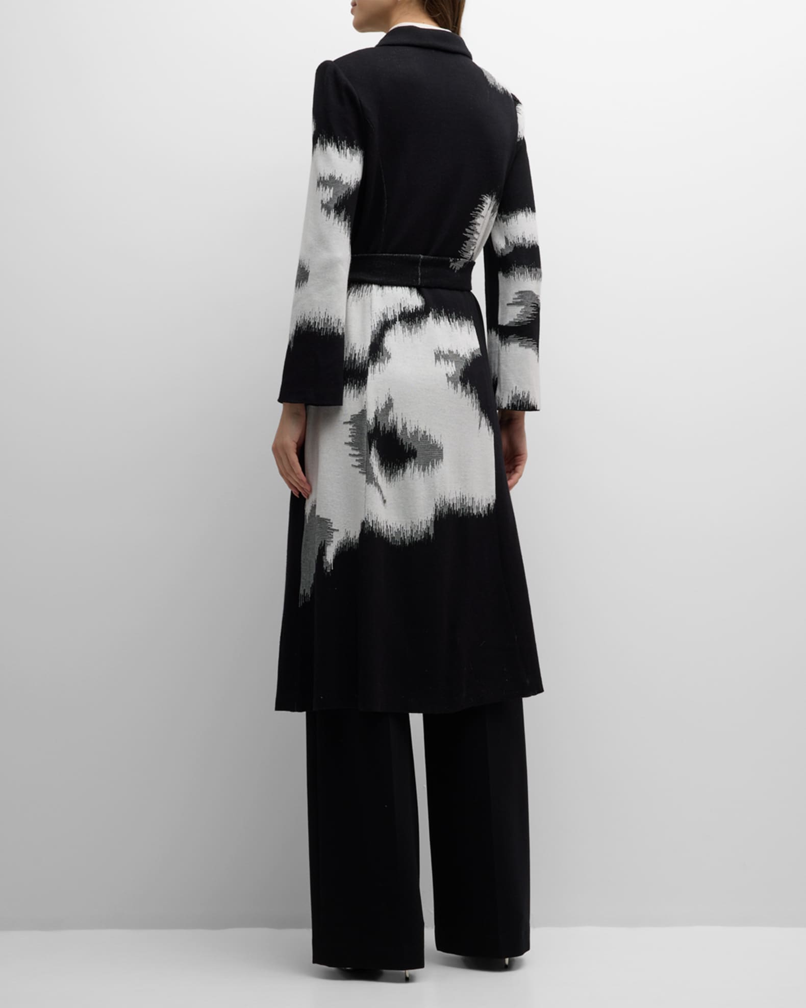 Misook Two-Tone Jacquard Knit Trench Coat | Neiman Marcus