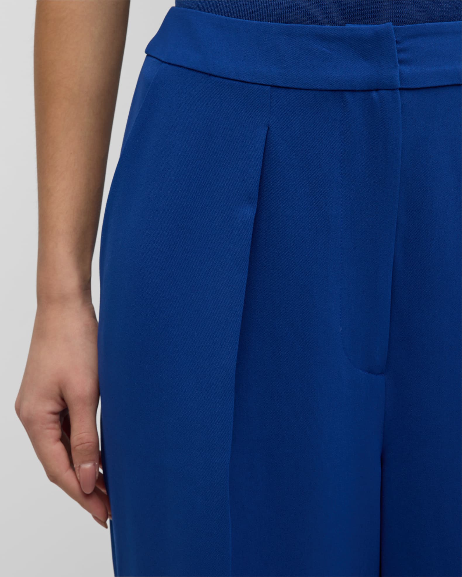 Misook Pleated High-Rise Wide-Leg Twill Chiffon Pants | Neiman Marcus