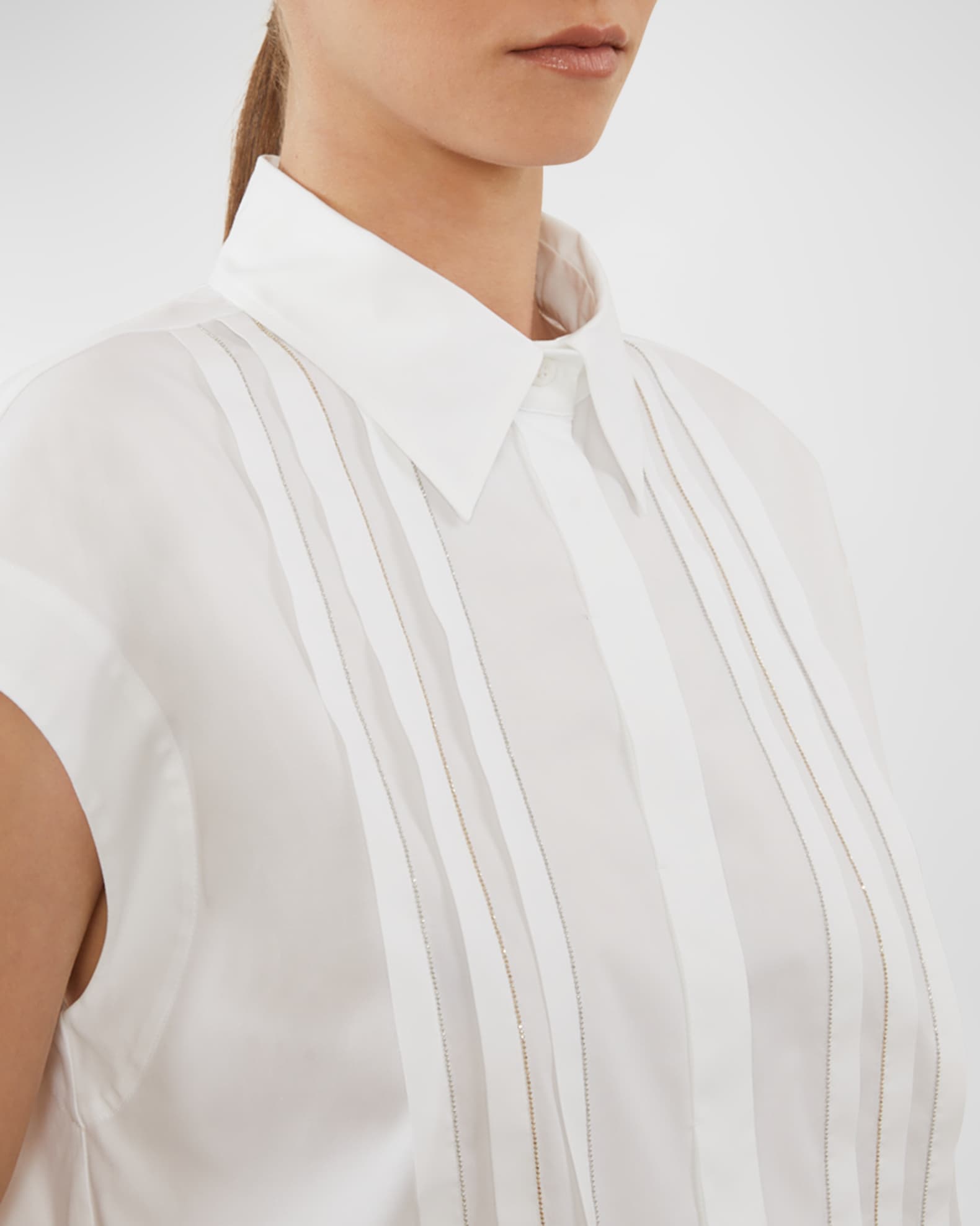 Peserico Pintuck Chain-Embellished Button-Down Shirt | Neiman Marcus