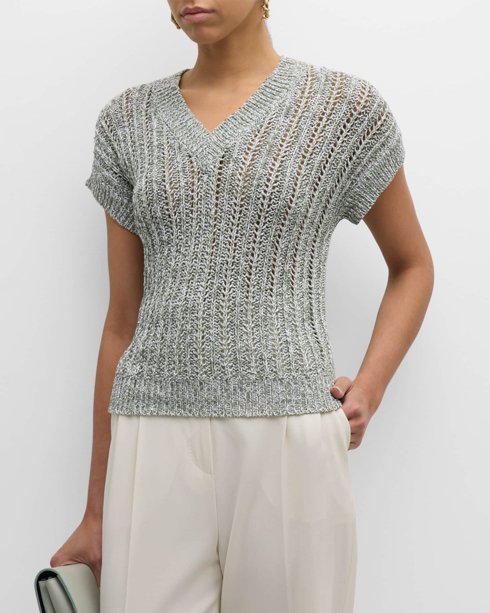 Peserico Sequin-Embellished Knit V-Neck Vest | Neiman Marcus