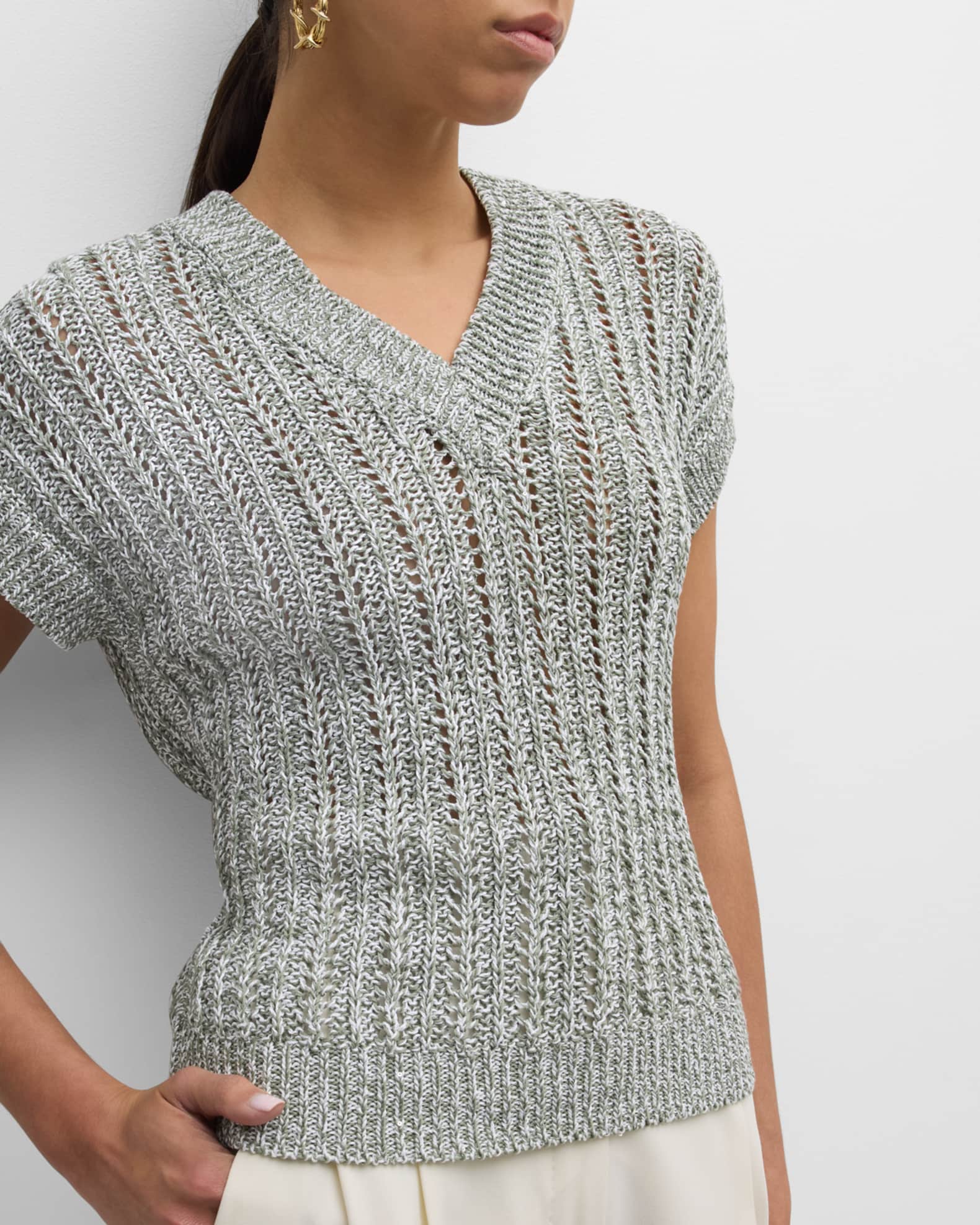 Peserico Sequin-Embellished Knit V-Neck Vest | Neiman Marcus