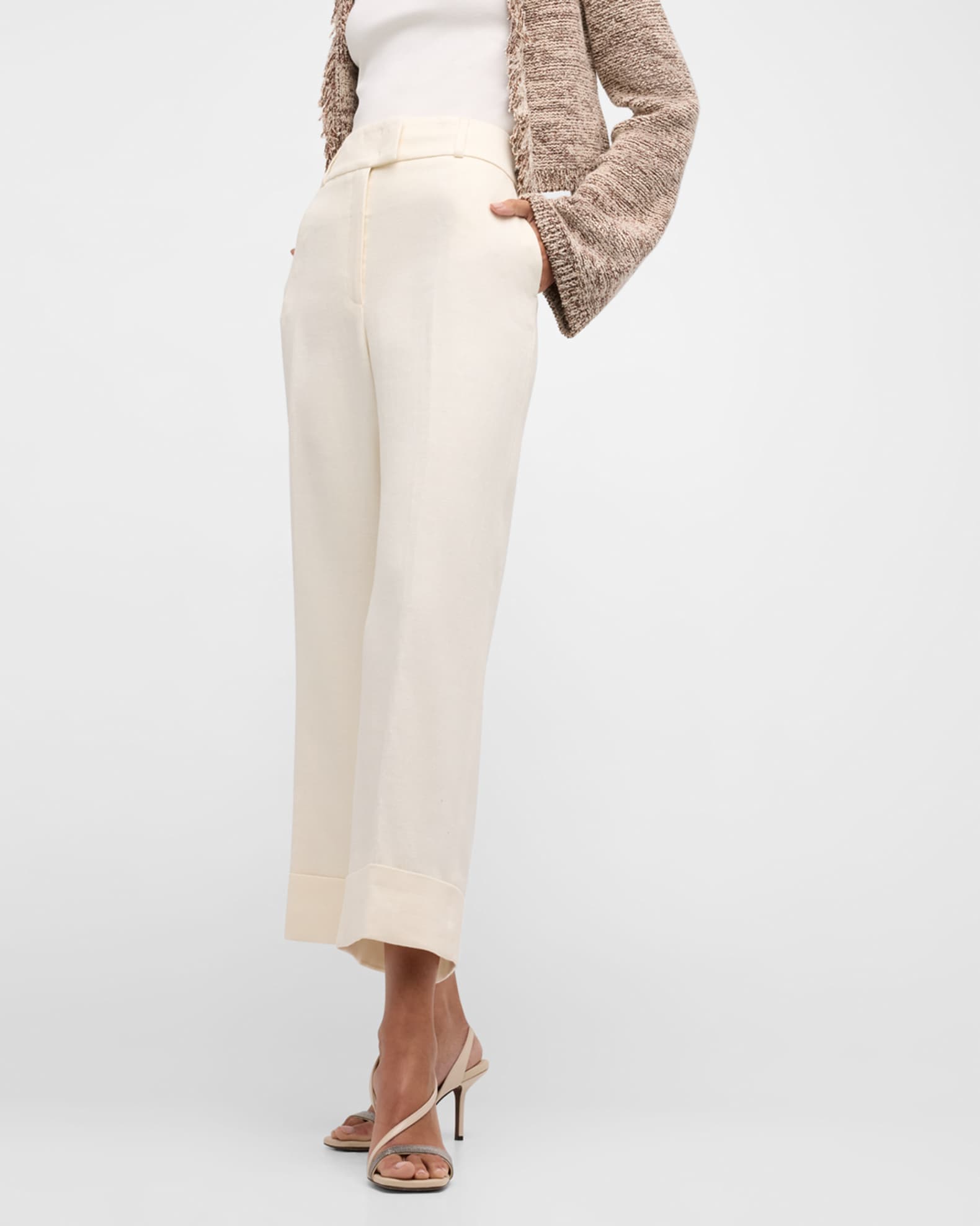 Peserico Cropped High-Rise Twill Palazzo Pants | Neiman Marcus