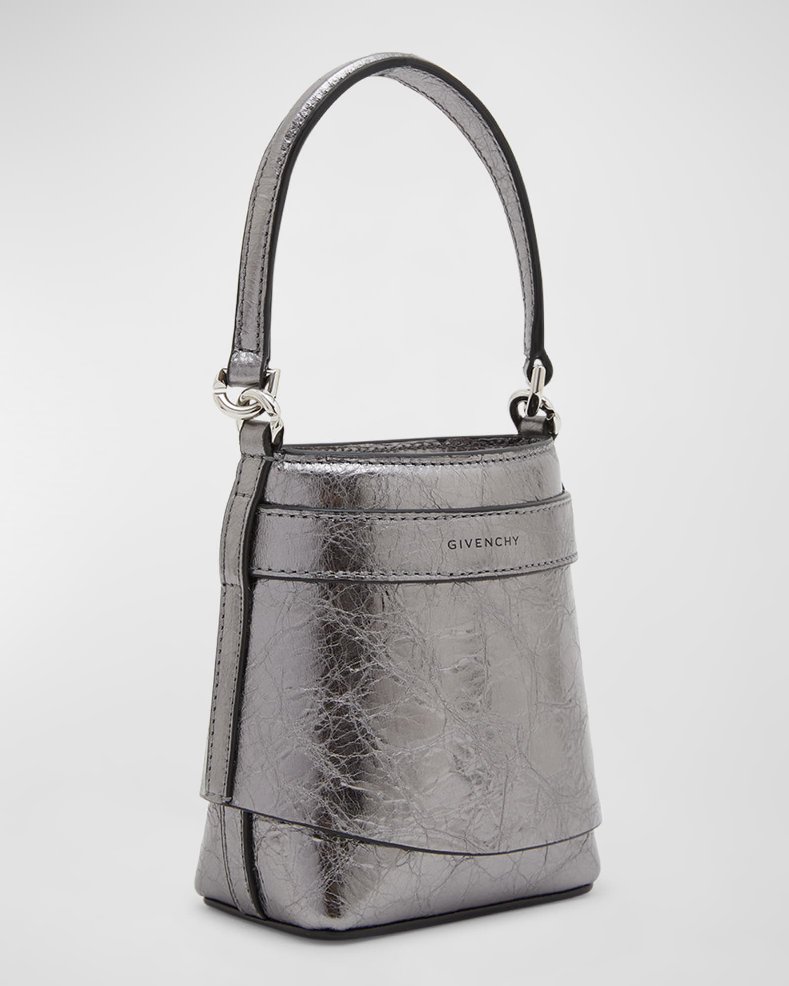Givenchy Shark Lock Micro Bucket Bag in Metallized Laminated Leather ...