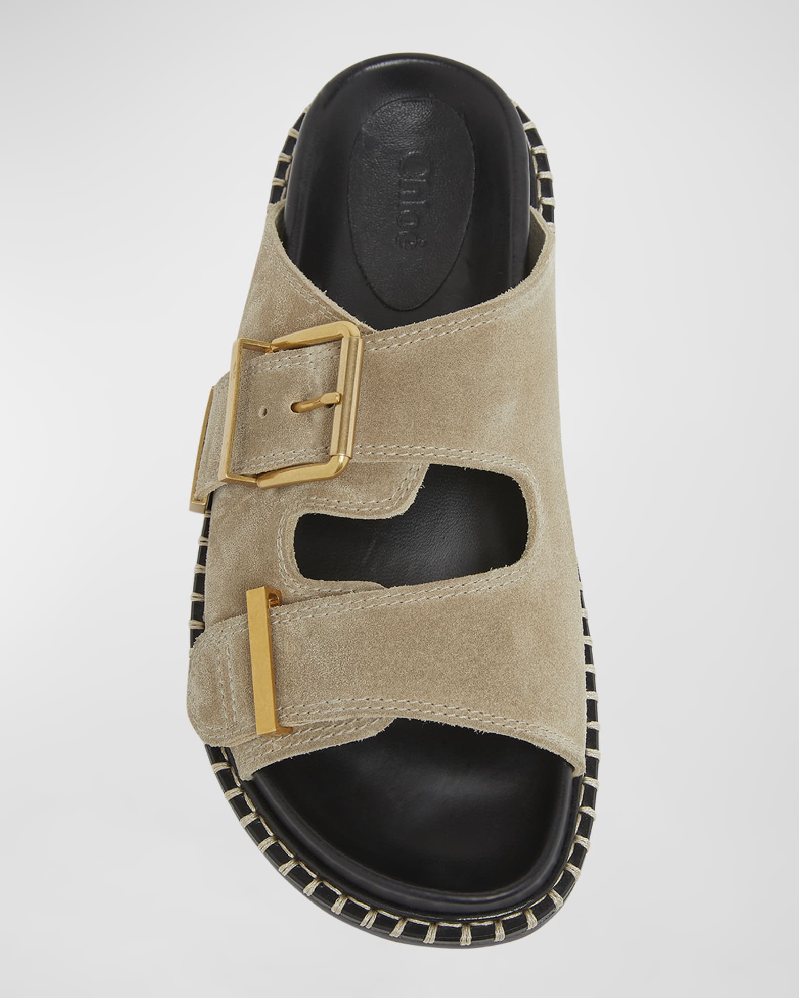 Chloe Rebecca Suede Dual-Buckle Slide Sandals | Neiman Marcus