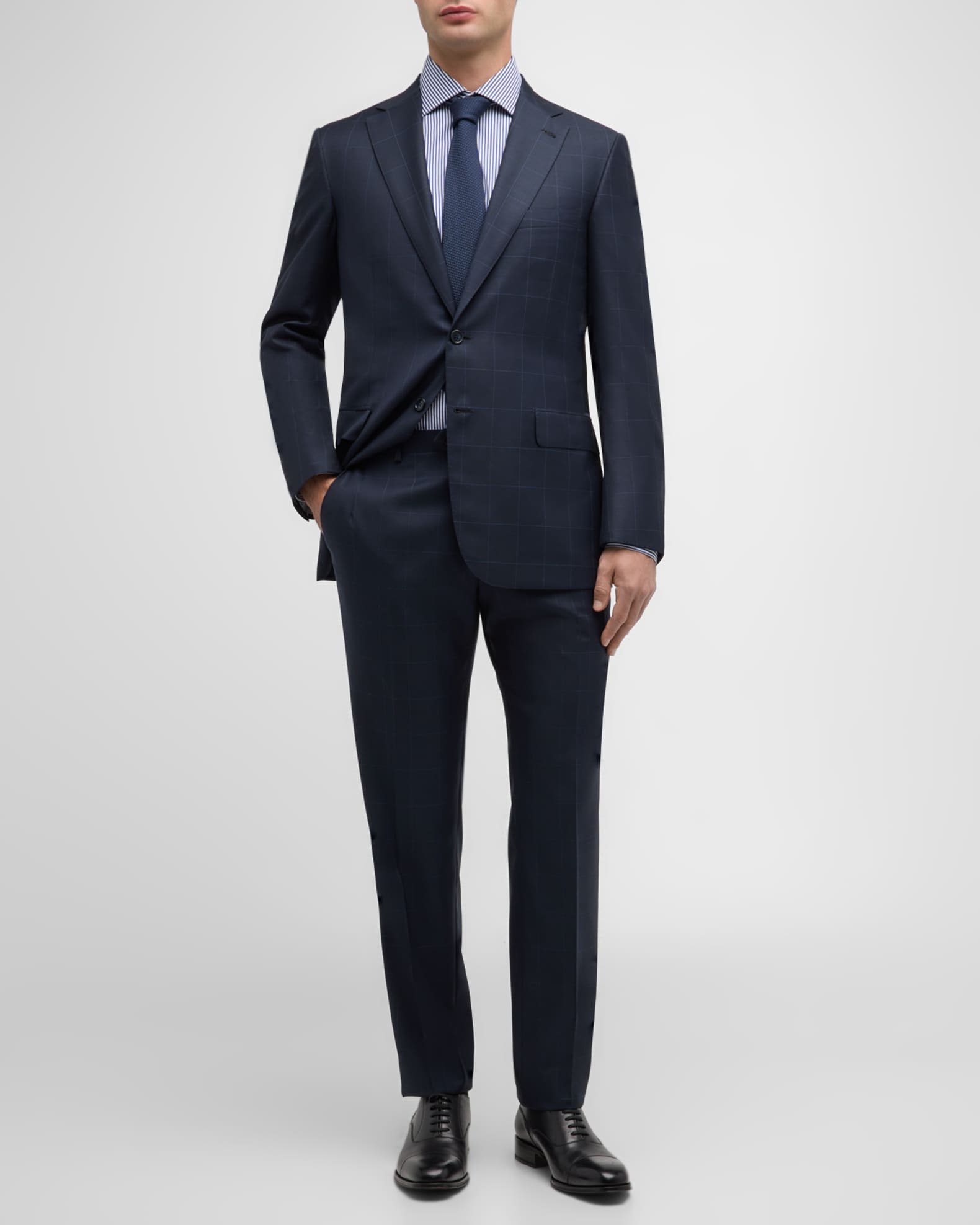 Brioni Men's Windowpane Wool-Silk Suit | Neiman Marcus