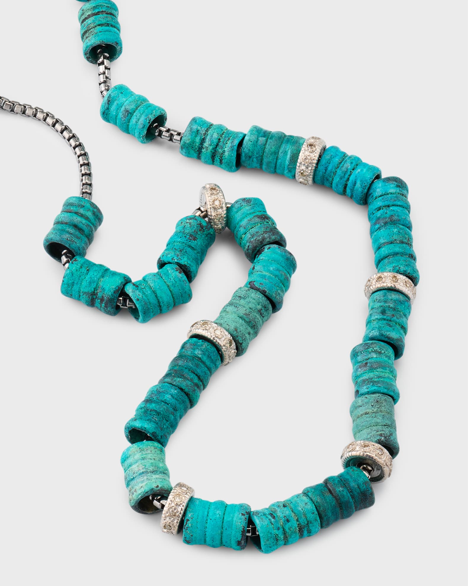Armenta Men's Artifact Teal Patina Cylinder Beaded Necklace with ...