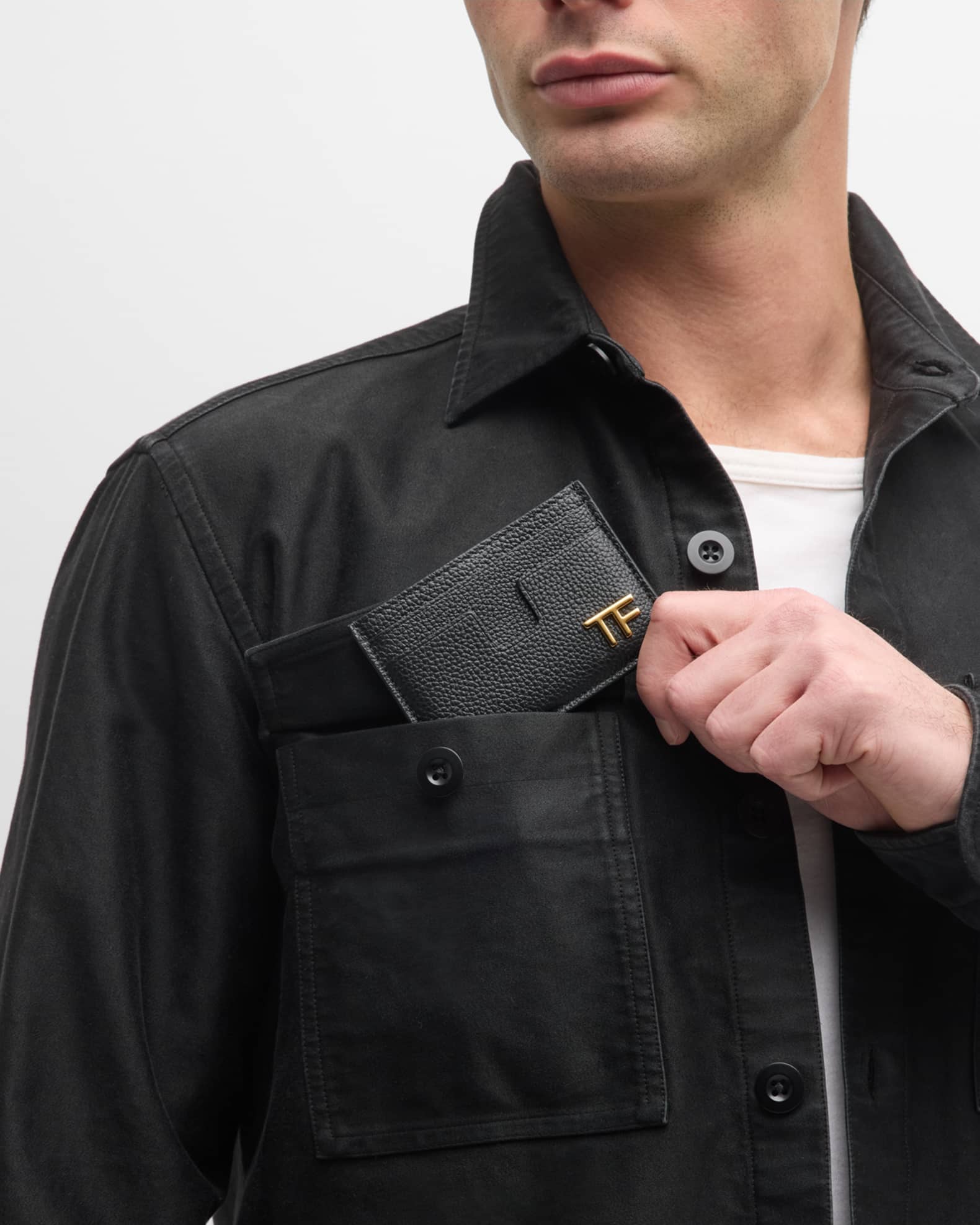 TOM FORD TF Card Holder in Grained Leather | Neiman Marcus