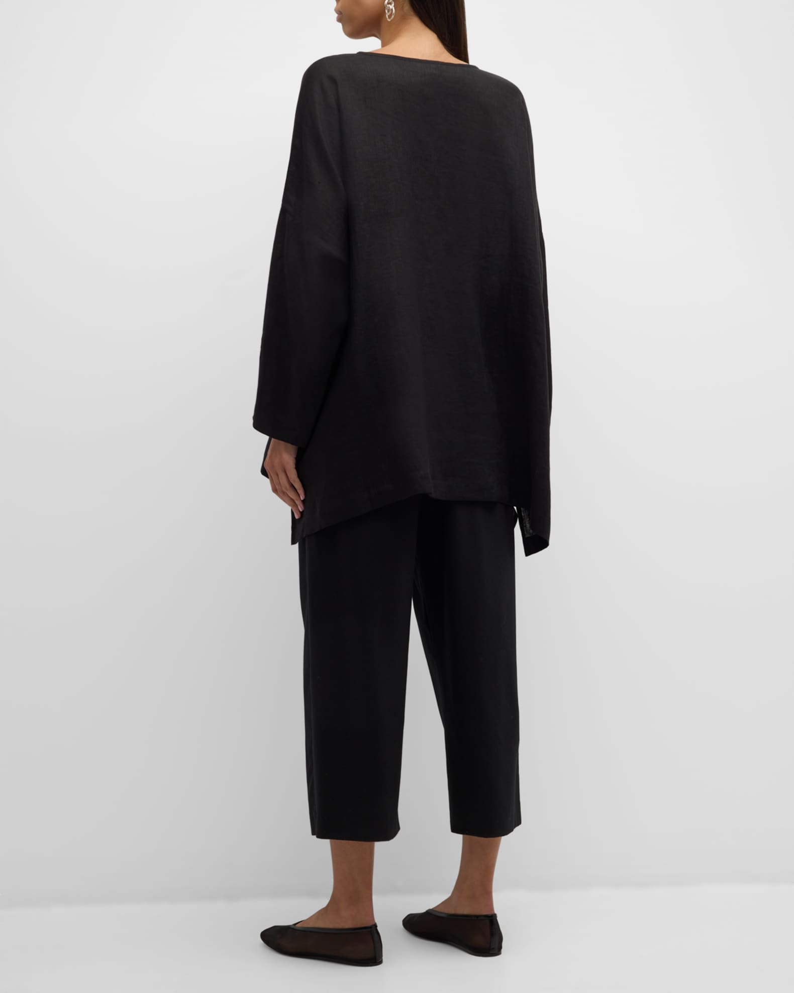 Eskandar Wide Longer-Back Bound Neck Linen Shirt (Long Length) | Neiman ...