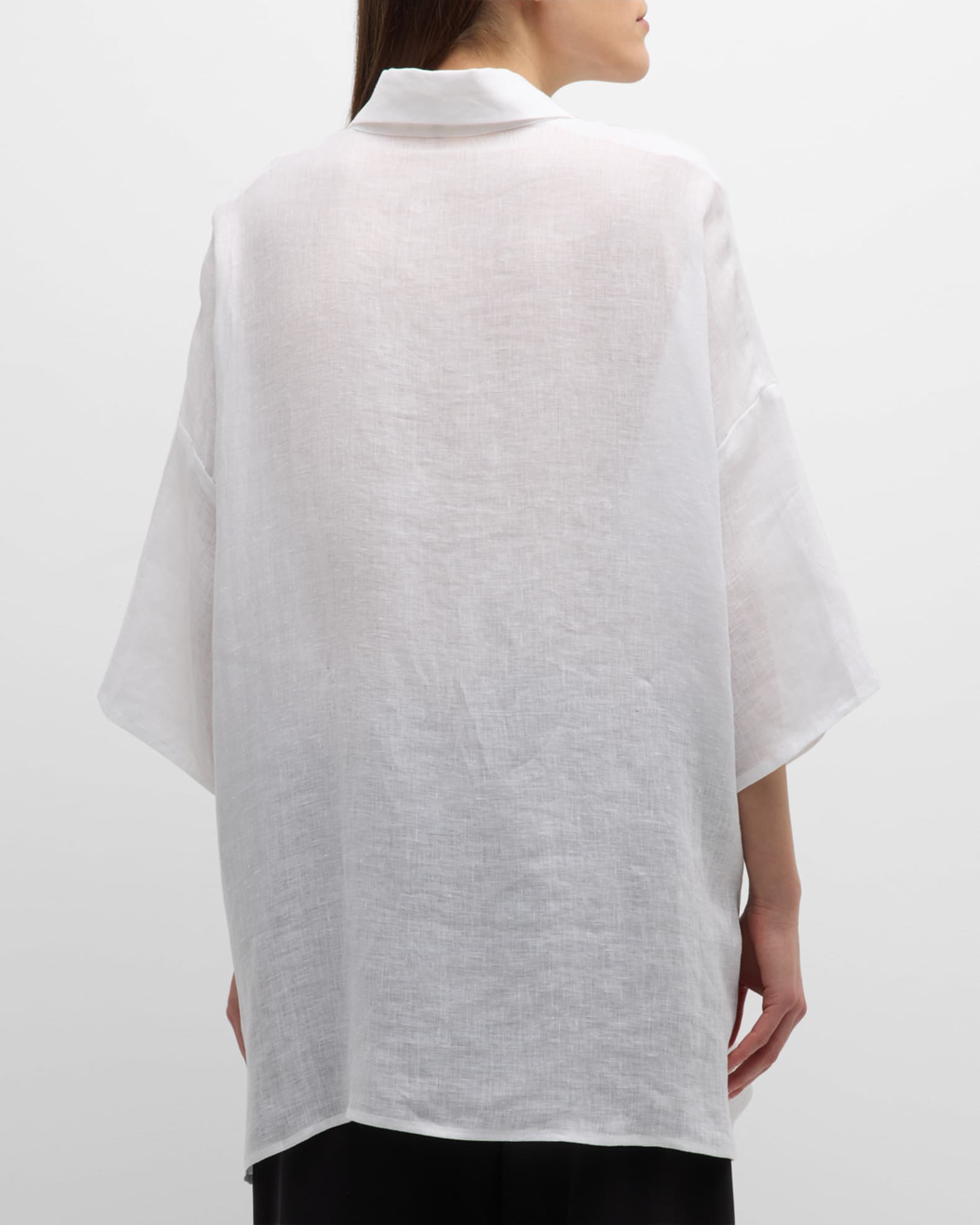 Eskandar Sloped Shoulder Wide A-Line Shirt With Collar (Long Length ...