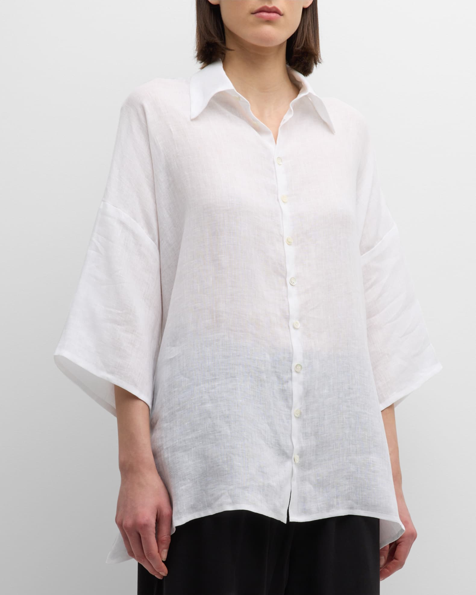 Eskandar Sloped Shoulder Wide A-Line Shirt With Collar (Long Length ...