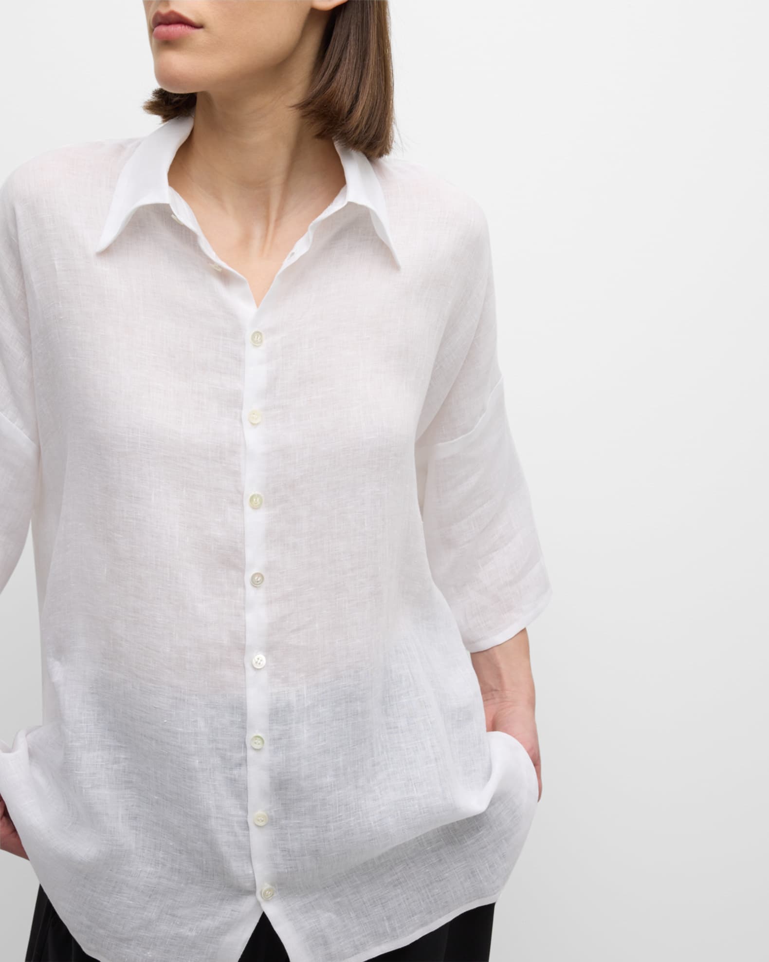 Eskandar Sloped Shoulder Wide A-Line Shirt With Collar (Long Length ...