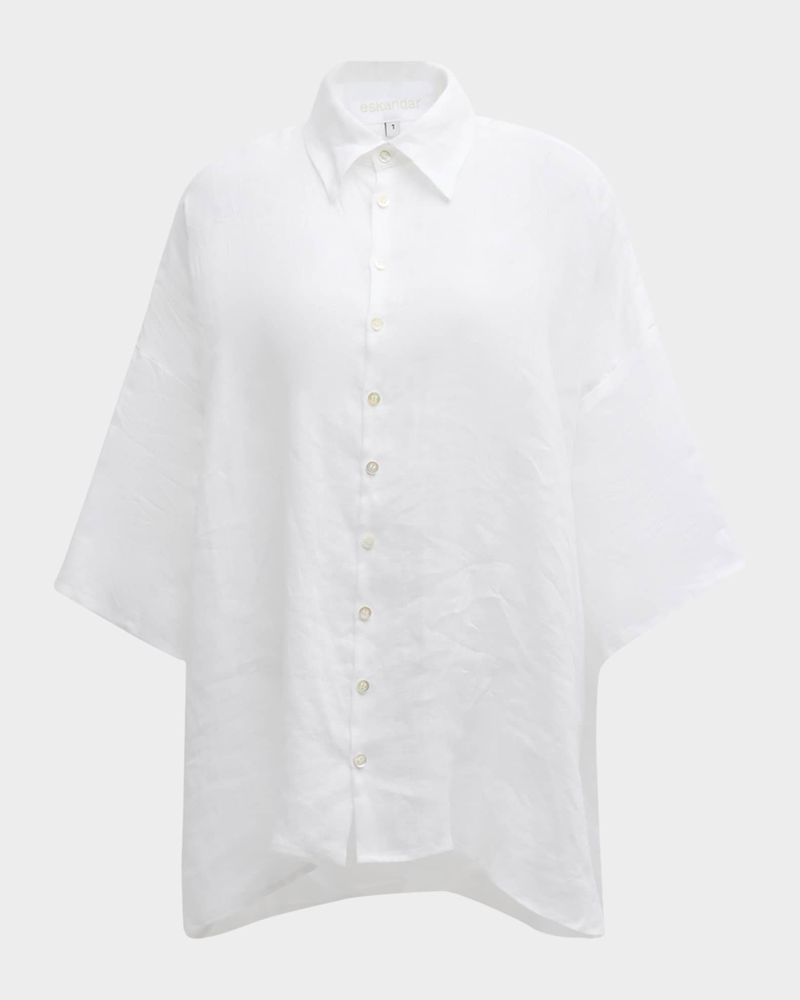 Eskandar Sloped Shoulder Wide A-Line Shirt With Collar (Long Length ...