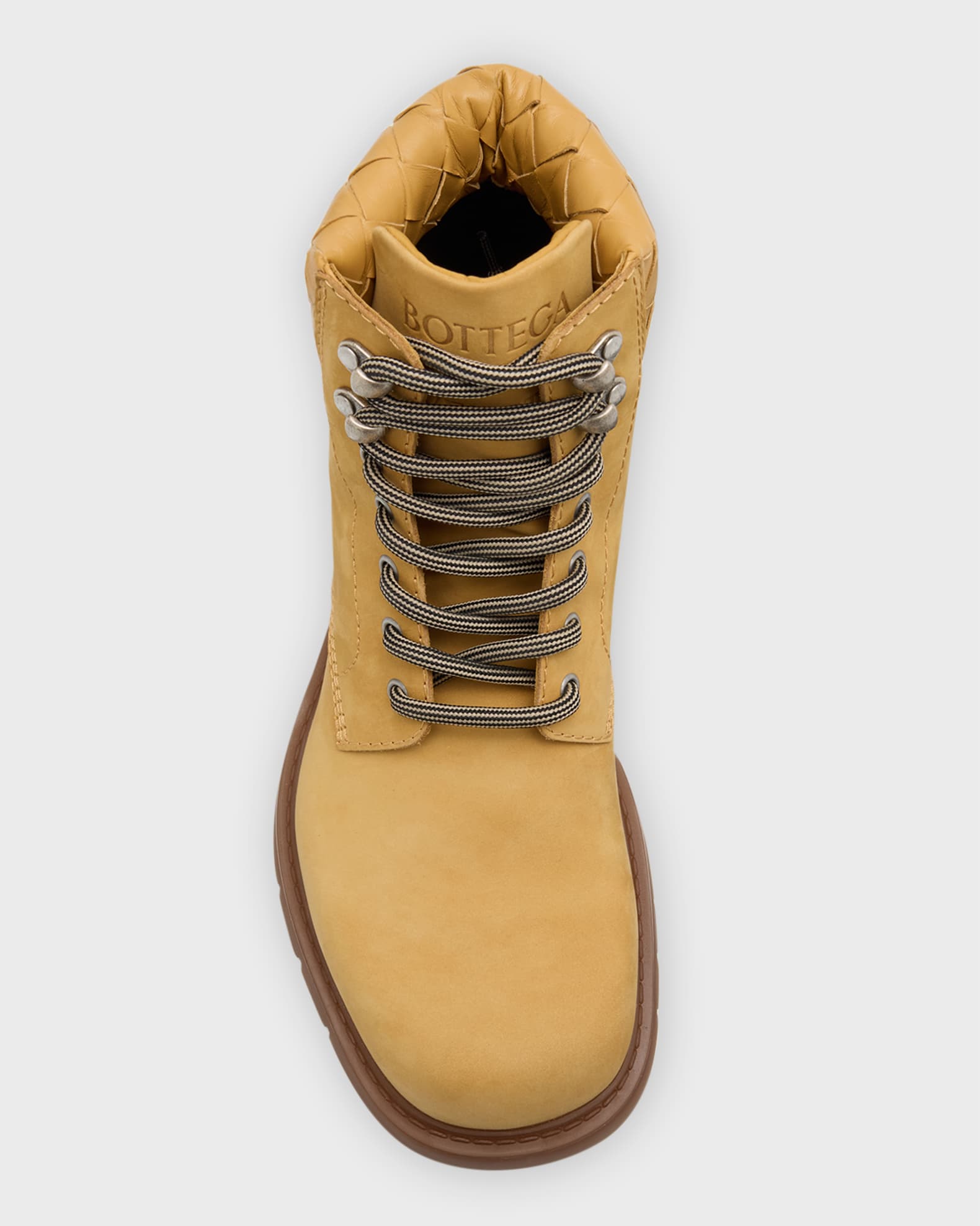 Bottega Veneta Haddock Nubuck Intrecciato Combat Booties | Neiman Marcus