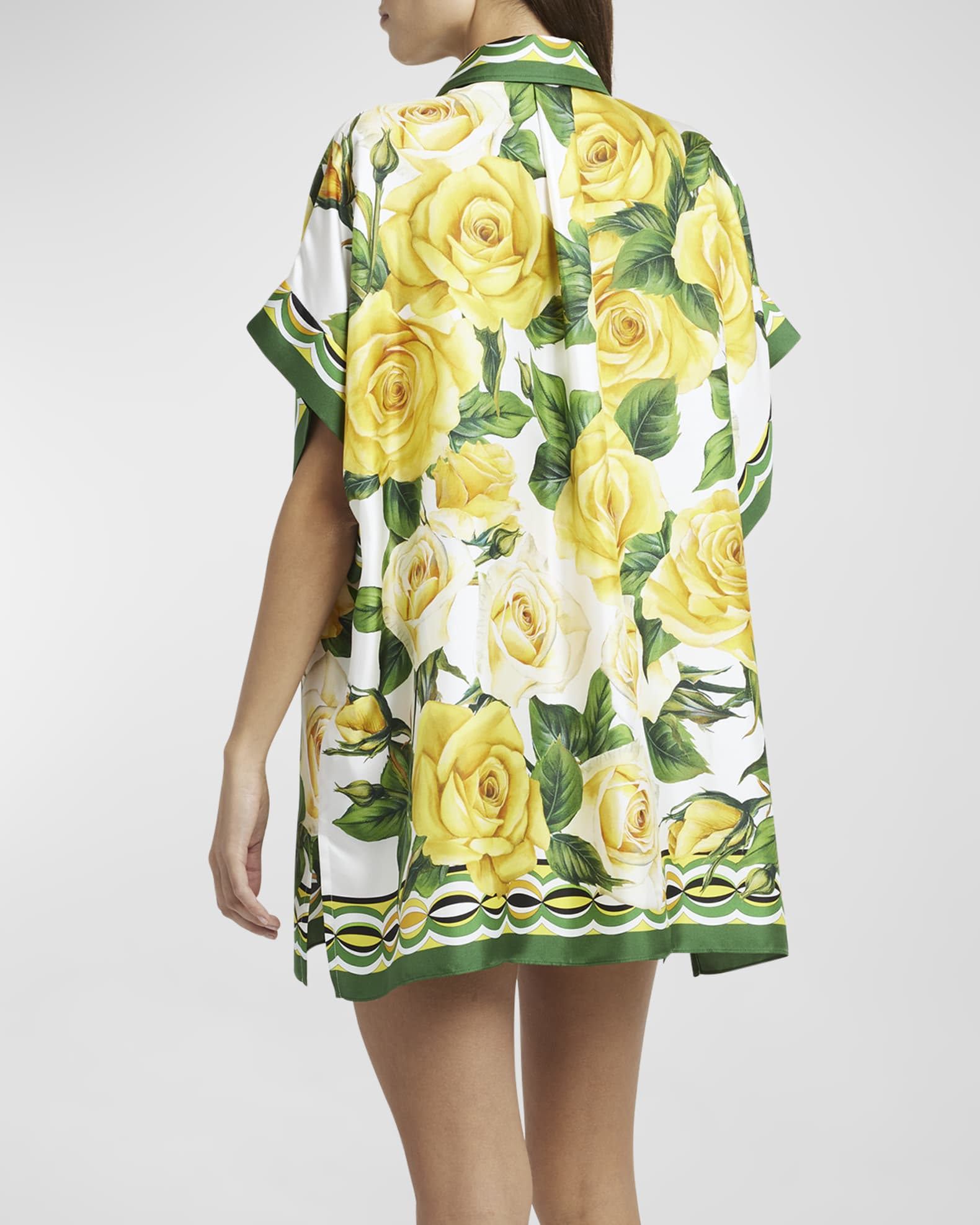 Dolce&Gabbana Rose-Print Silk Twill Shirt | Neiman Marcus