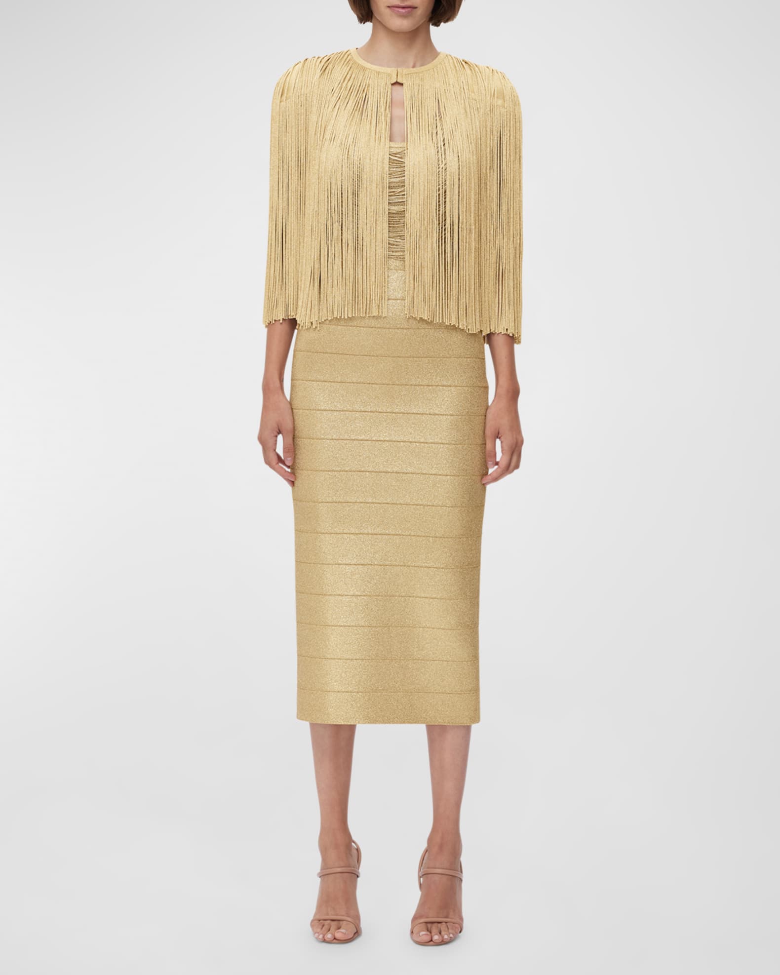 Herve Leger Icon Metallic Fringe Cape | Neiman Marcus