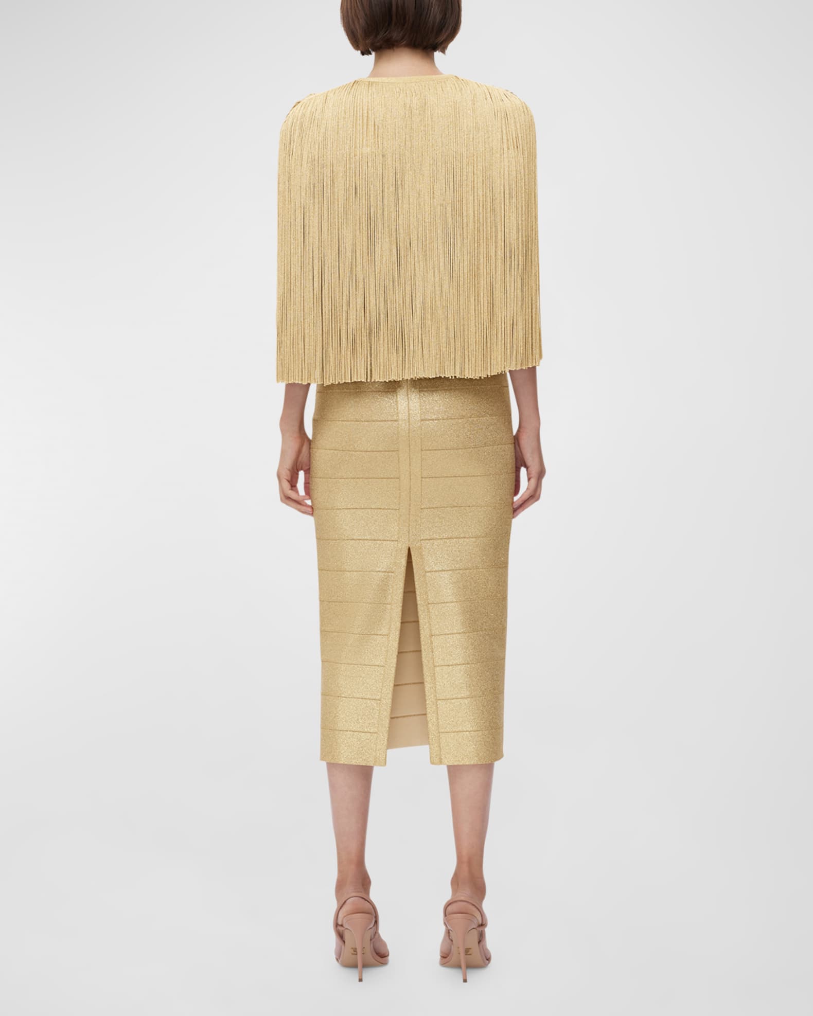 Herve Leger Icon Metallic Fringe Cape | Neiman Marcus